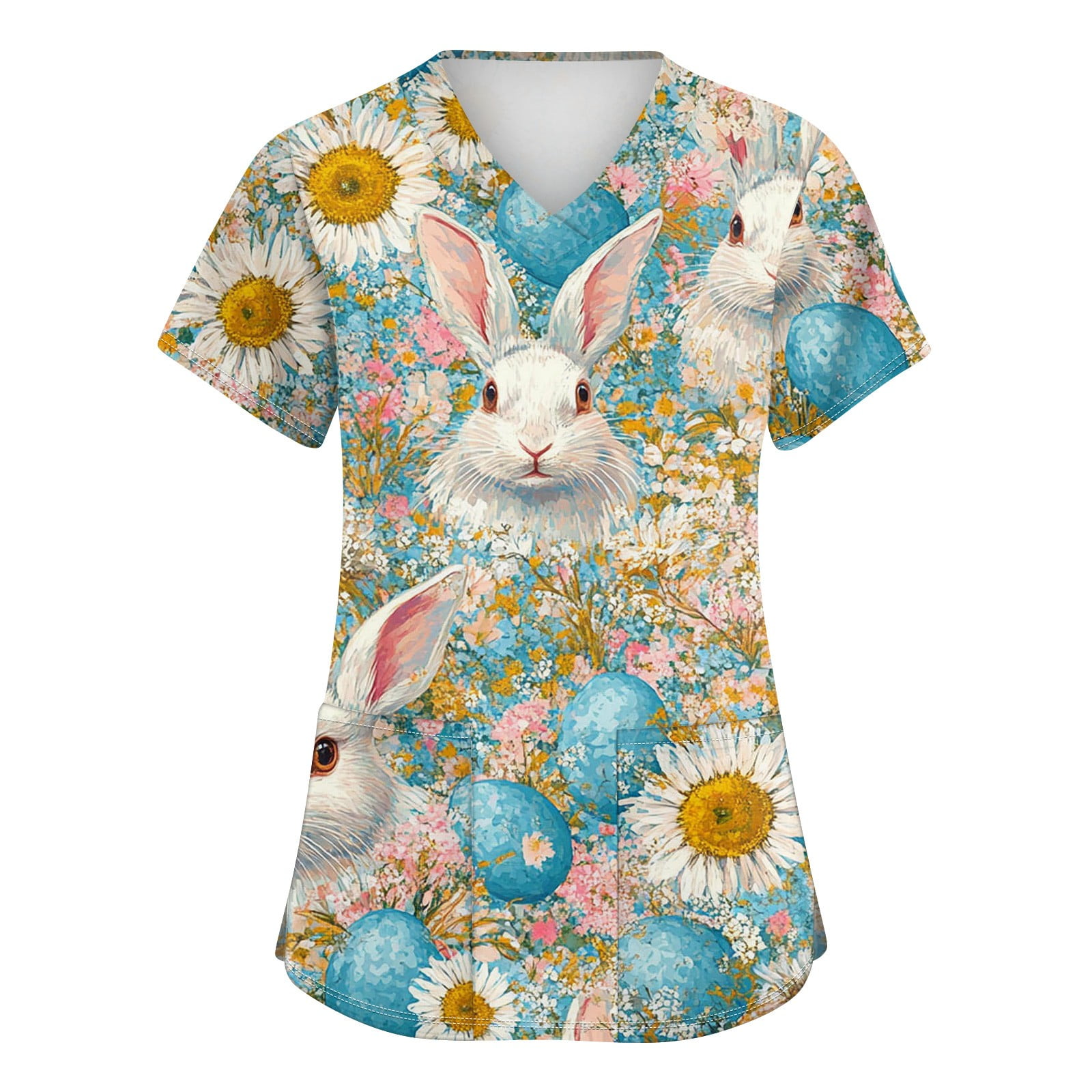LTTVQM Easter Scrubs Tops for Women 2025 Plus Size Bunny Egg Hunt ...