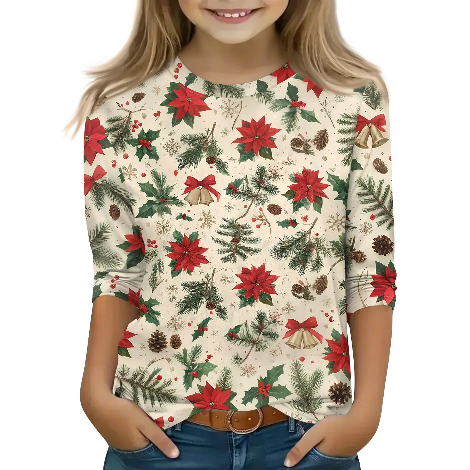 LTTVQM Girls Christmas Tops Size 6-7 Cute Reindeer Santa Print Xmas T ...