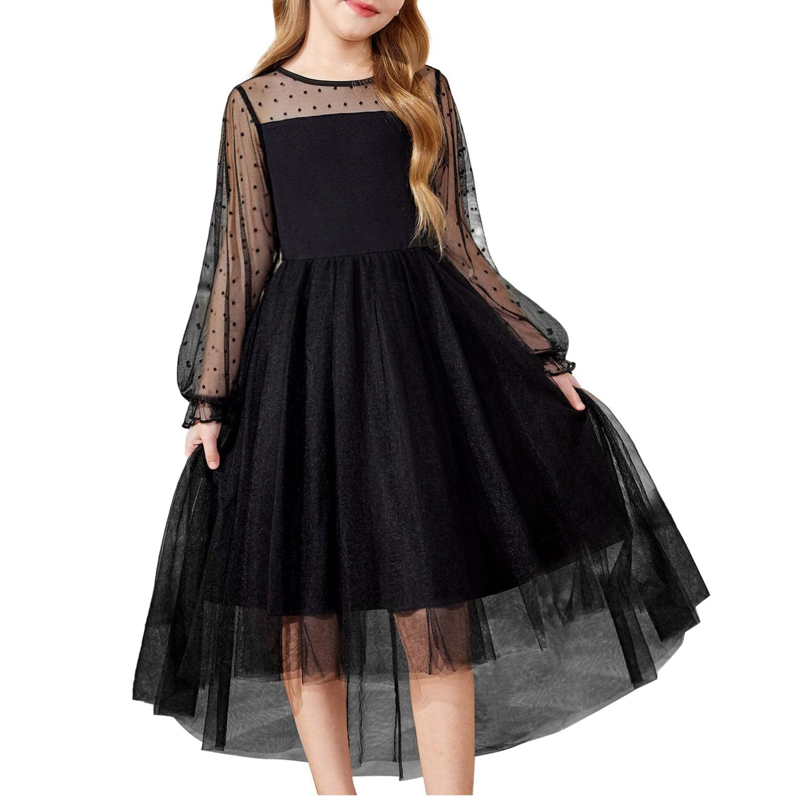 LTTVQM Girls Church Dresses Size 11-12 Puff Long Sleeve Sheer Mesh ...