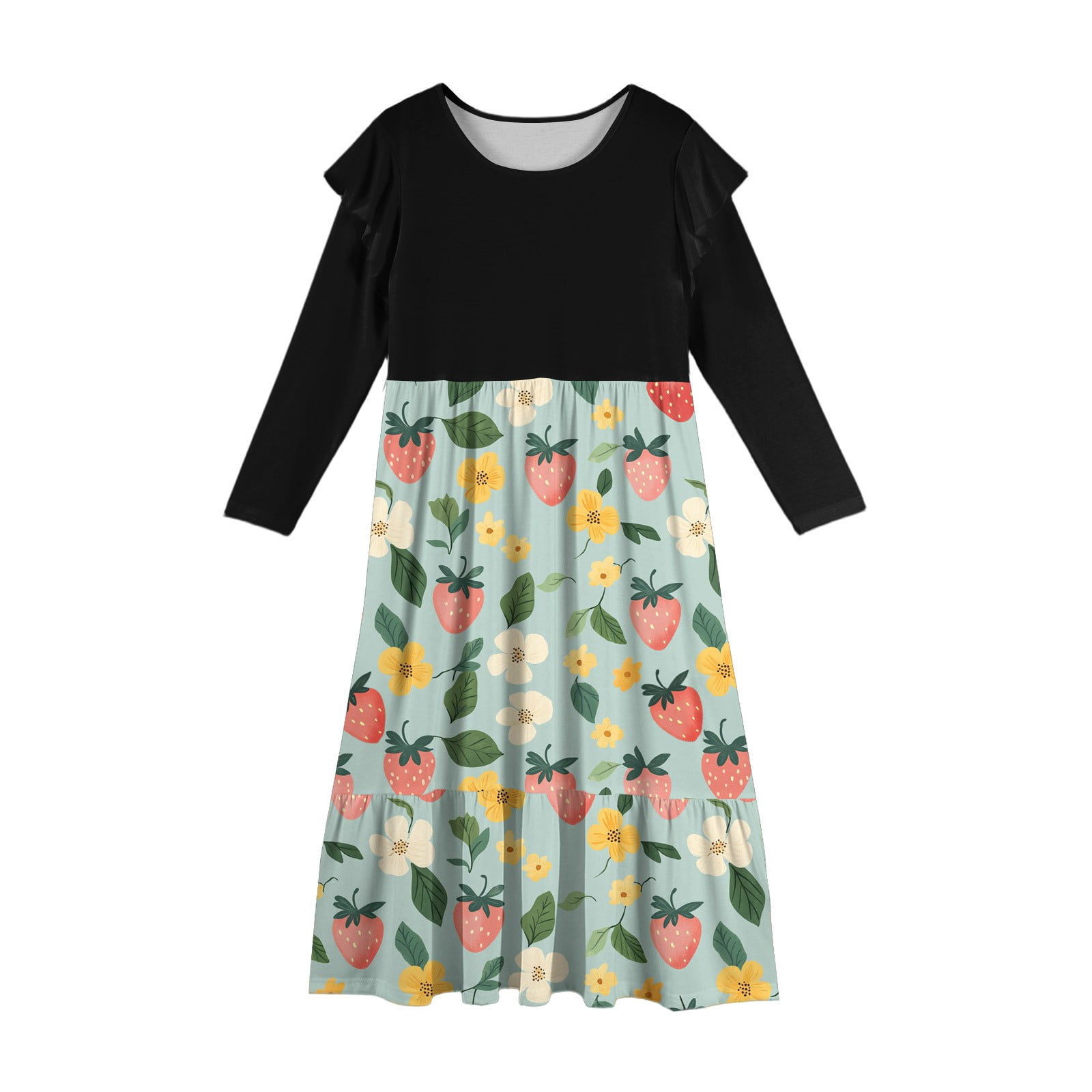 LTTVQM Girls Fall Dress 7-8 Long Sleeve Casual Floral Print Smock Dress ...