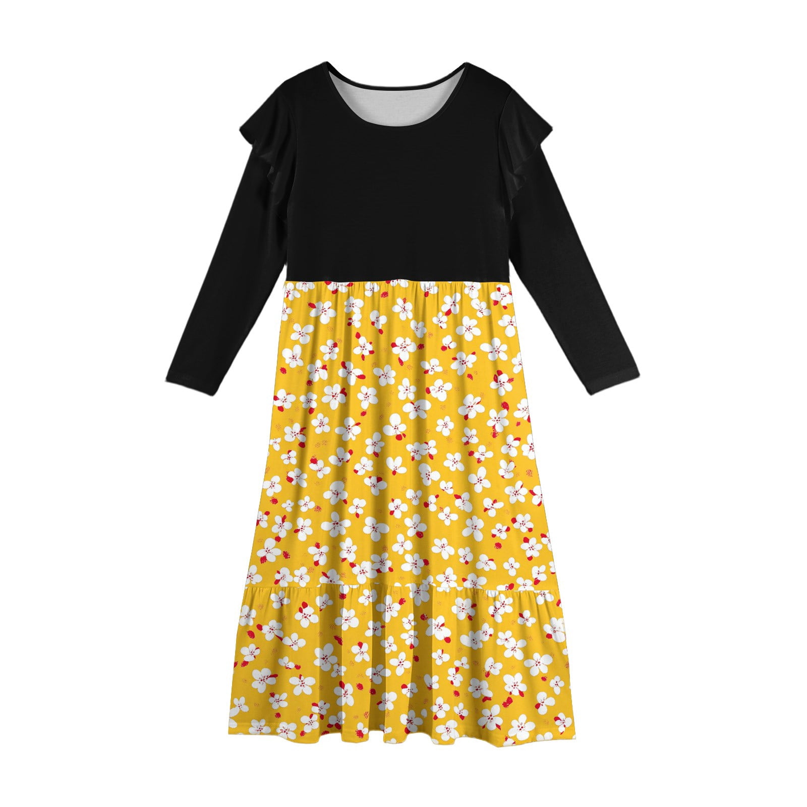 LTTVQM Girls Fall Dress Long Sleeve Formal Floral Graphic Smock Dress ...