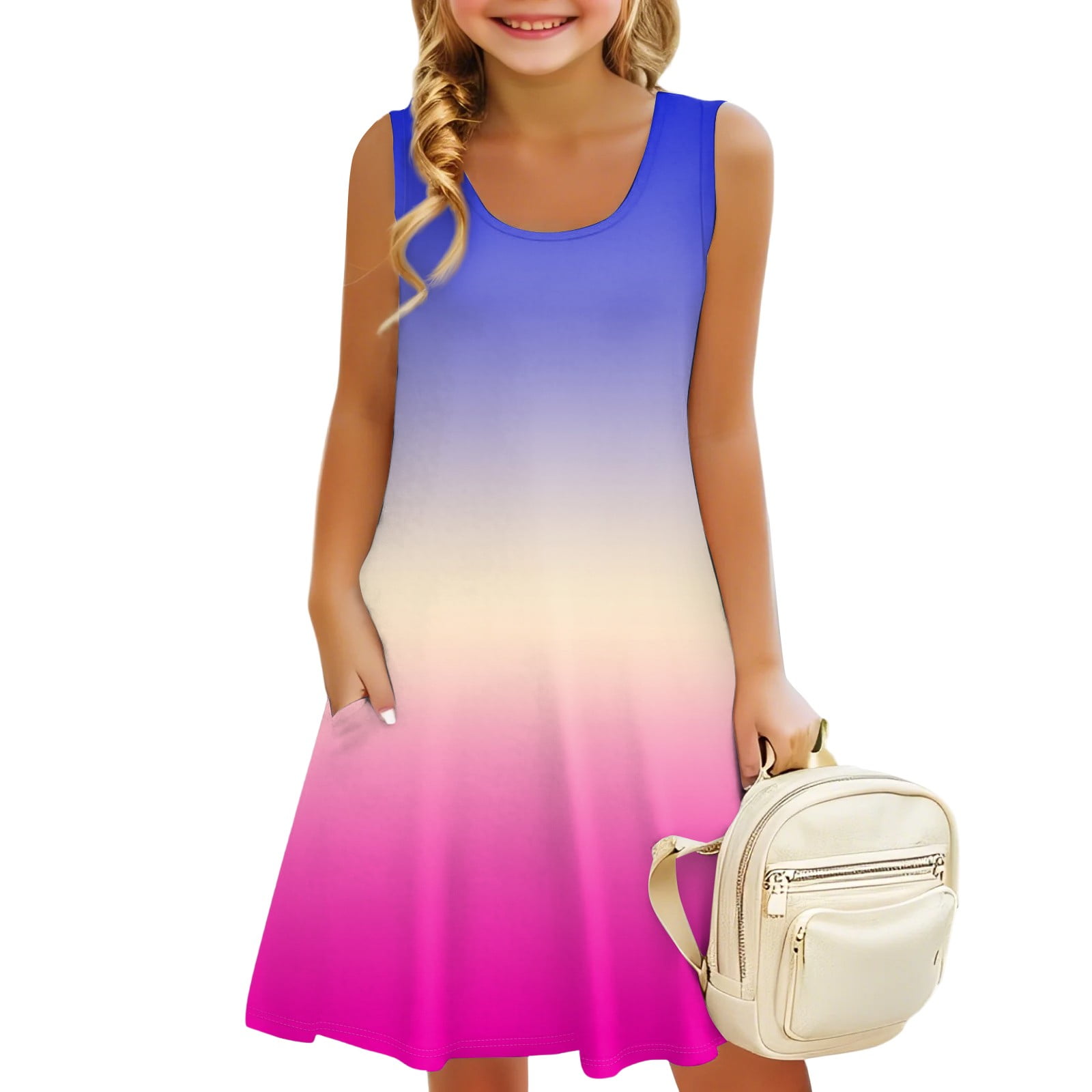 LTTVQM Girls Sundresses 3-4 Spring Gradient Sleeveless Sundresses Cute ...