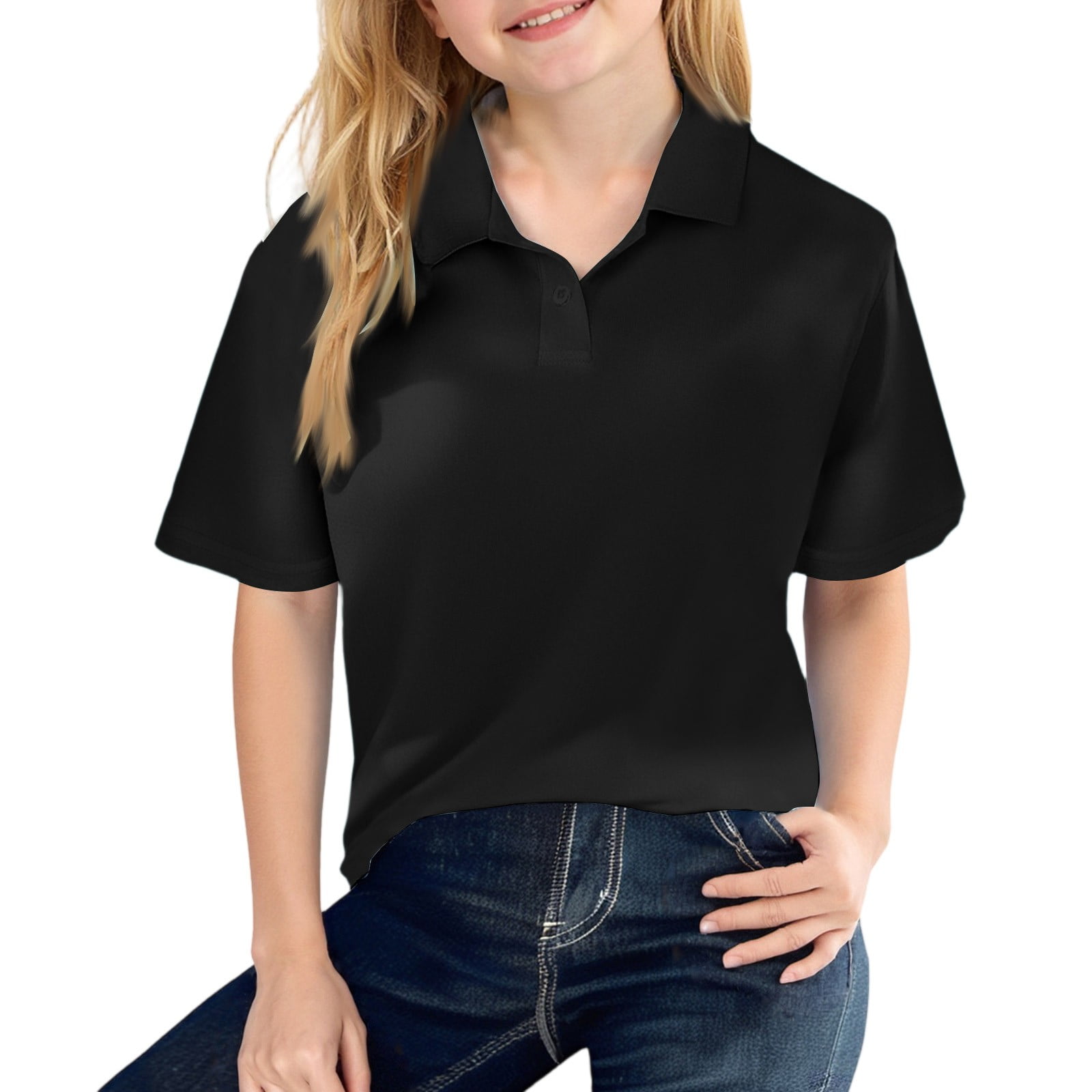 LTTVQM Junior Girls Polo Uniform Shirts School Black Short Sleeve ...
