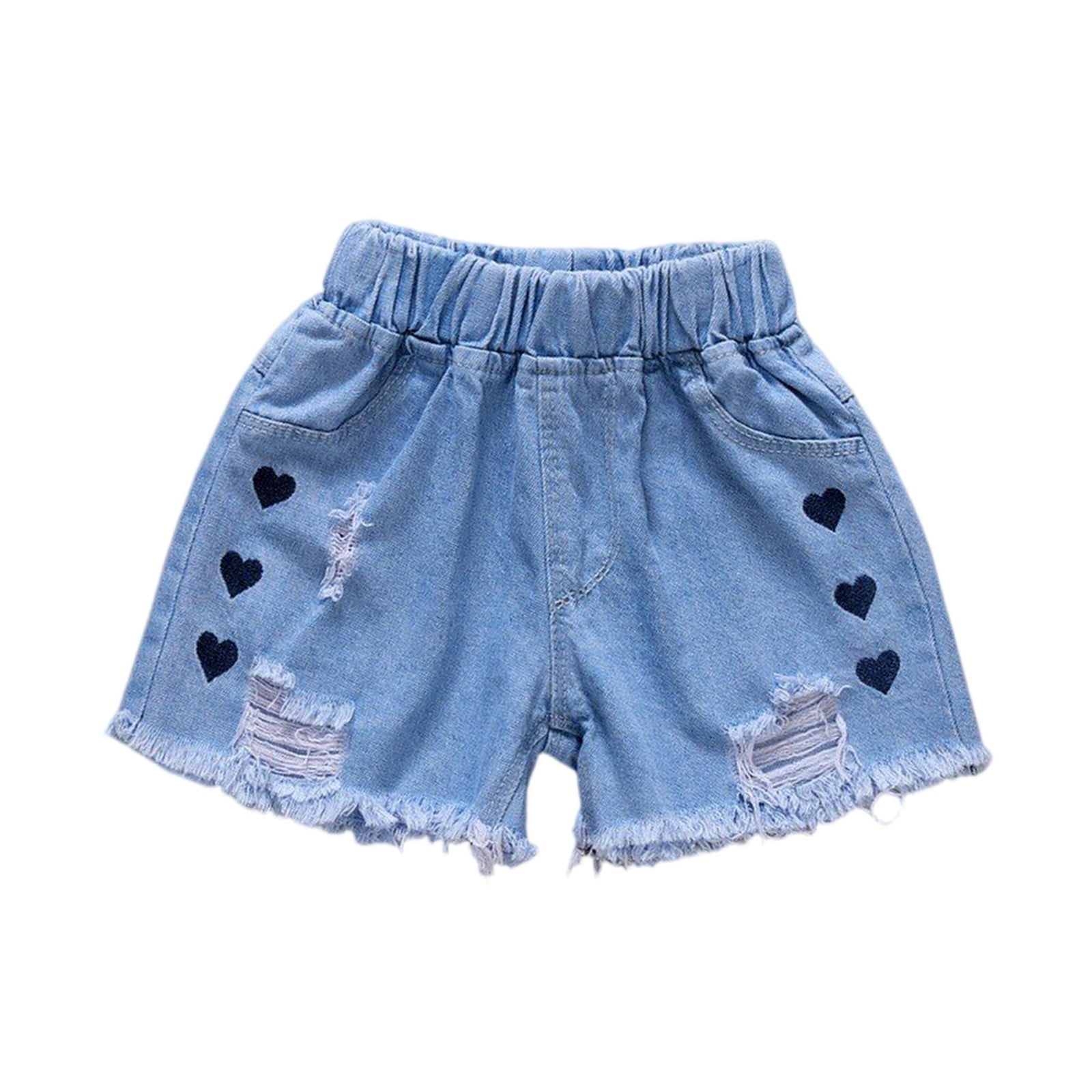LTTVQM Kids Girls Denim Shorts High Waist Summer Elastic Ripped Cute ...