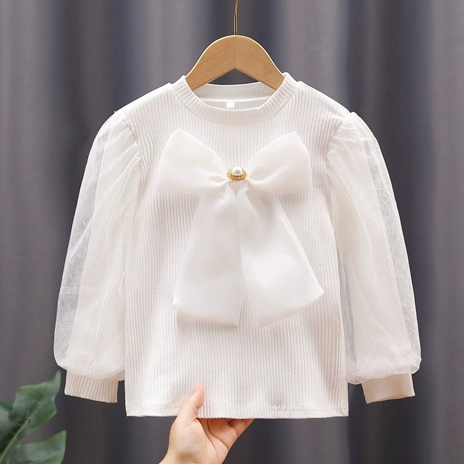LTTVQM Kids Girls Fall Shirts 3-12 Long Sleeve Casual 3D Bow Print ...