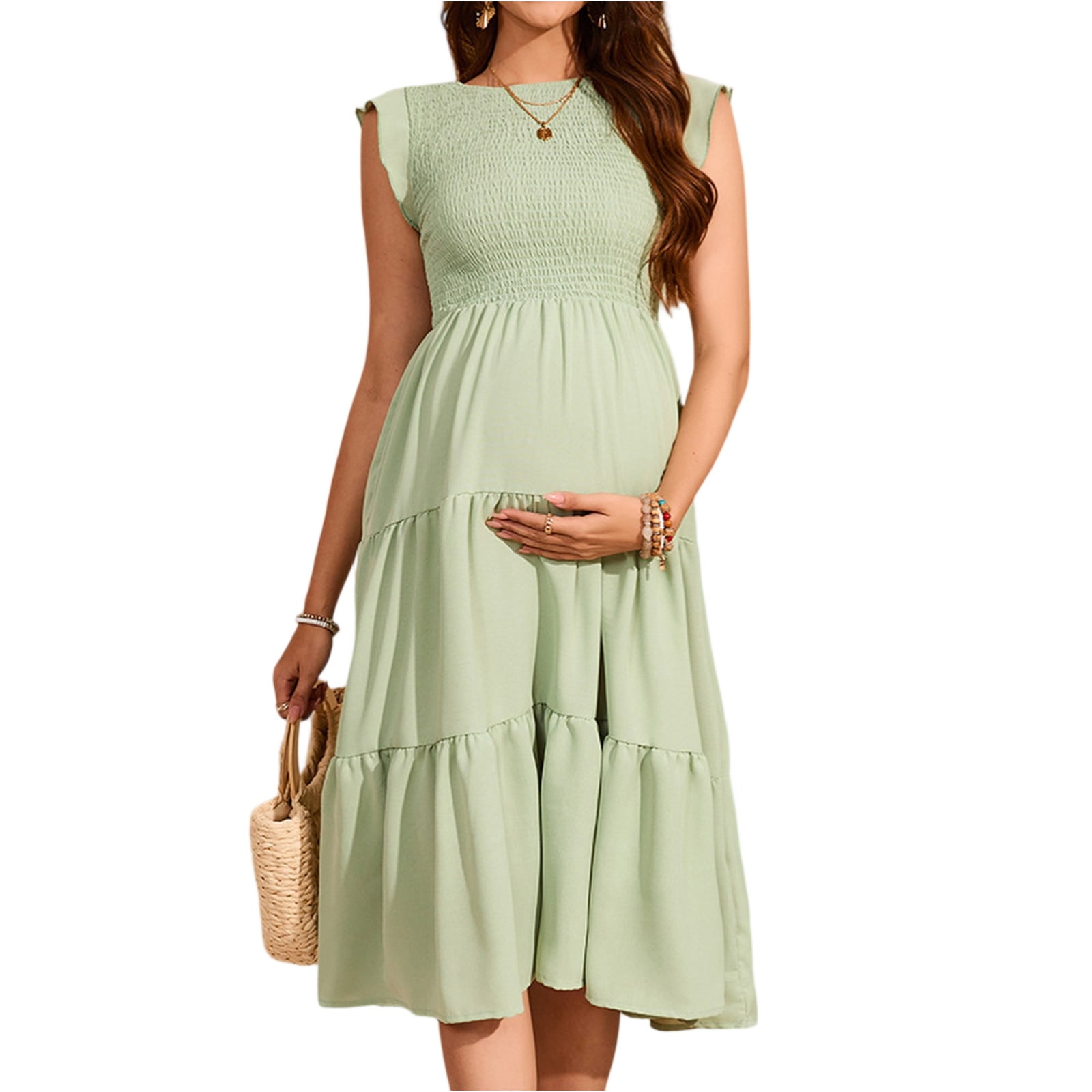 LTTVQM Light Green Maternity Dress for Photoshoot Summer Sleeveless ...