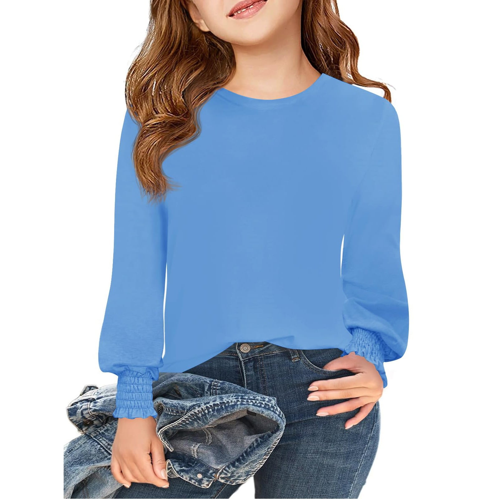 LTTVQM Long Sleeve Tops for Girls Size 7-8 Basic Solid Color Fall Tunic ...