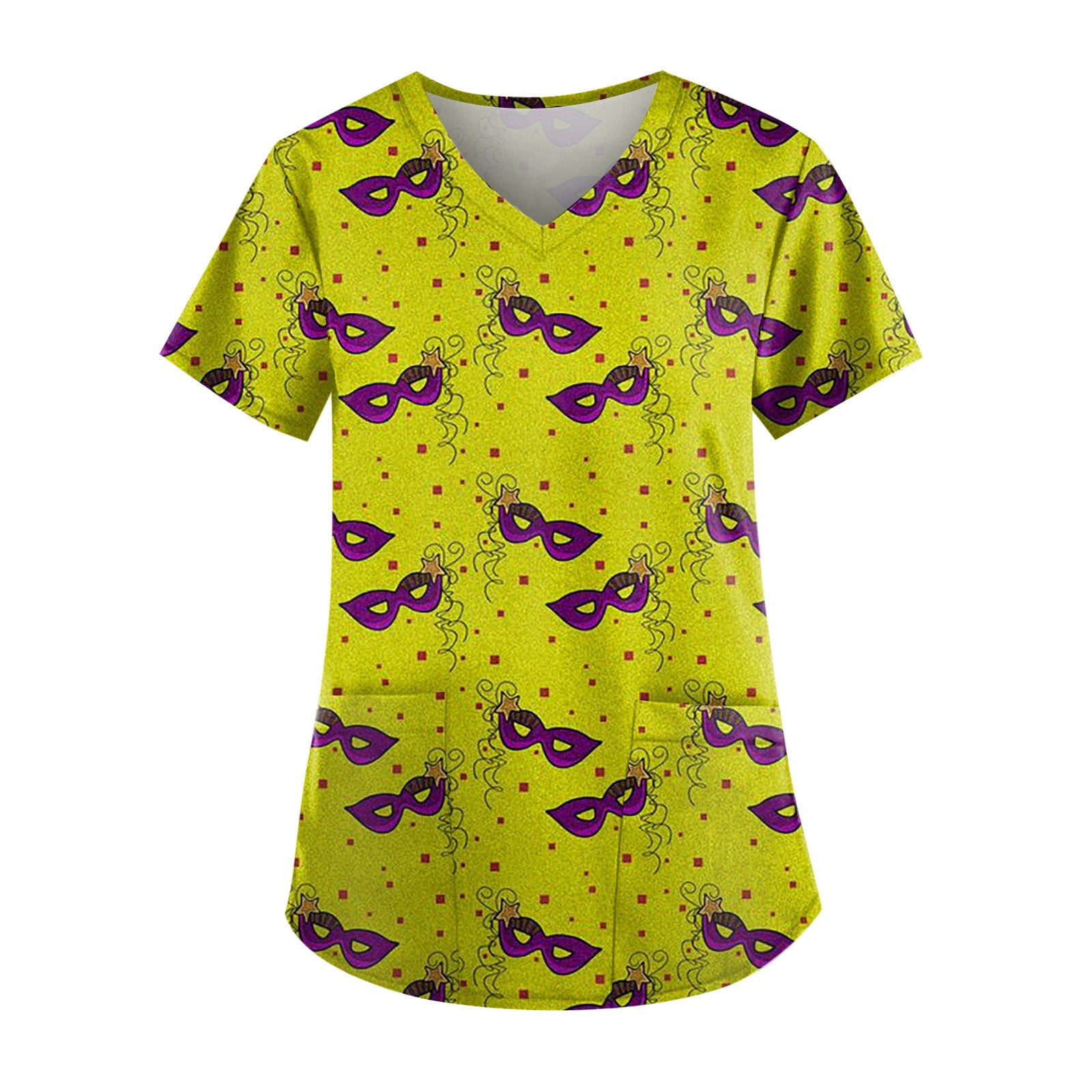 Lttvqm Mardi Gras Scrub Top For Woman Stretch Scrubs Top Short Sleeve V