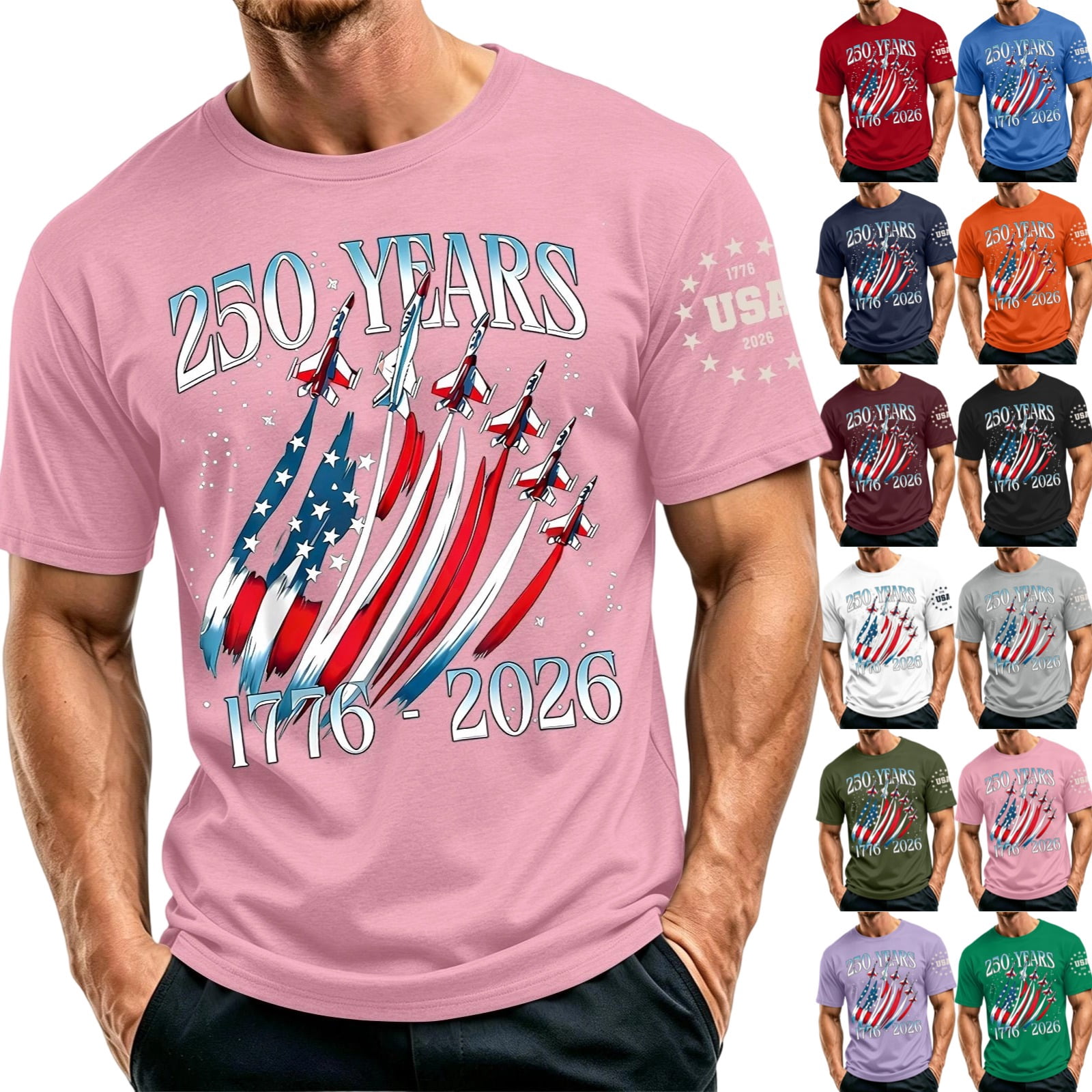 LTTVQM Men's 250th Anniversary USA Shirt Short Sleeve American Flag ...