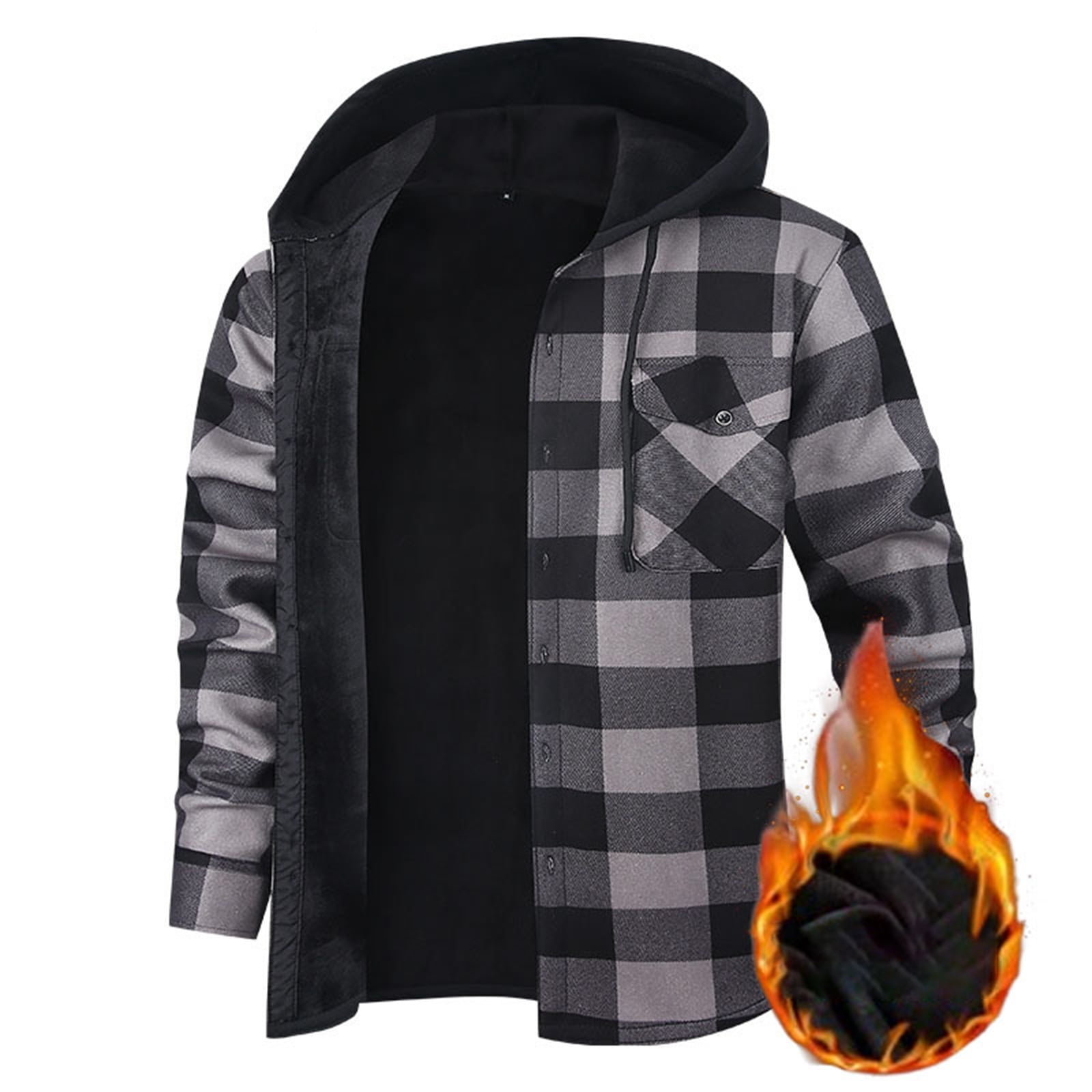 LTTVQM Men's Flannel Fleece Jacket Sherpa Lined Fall Winter Plaid ...