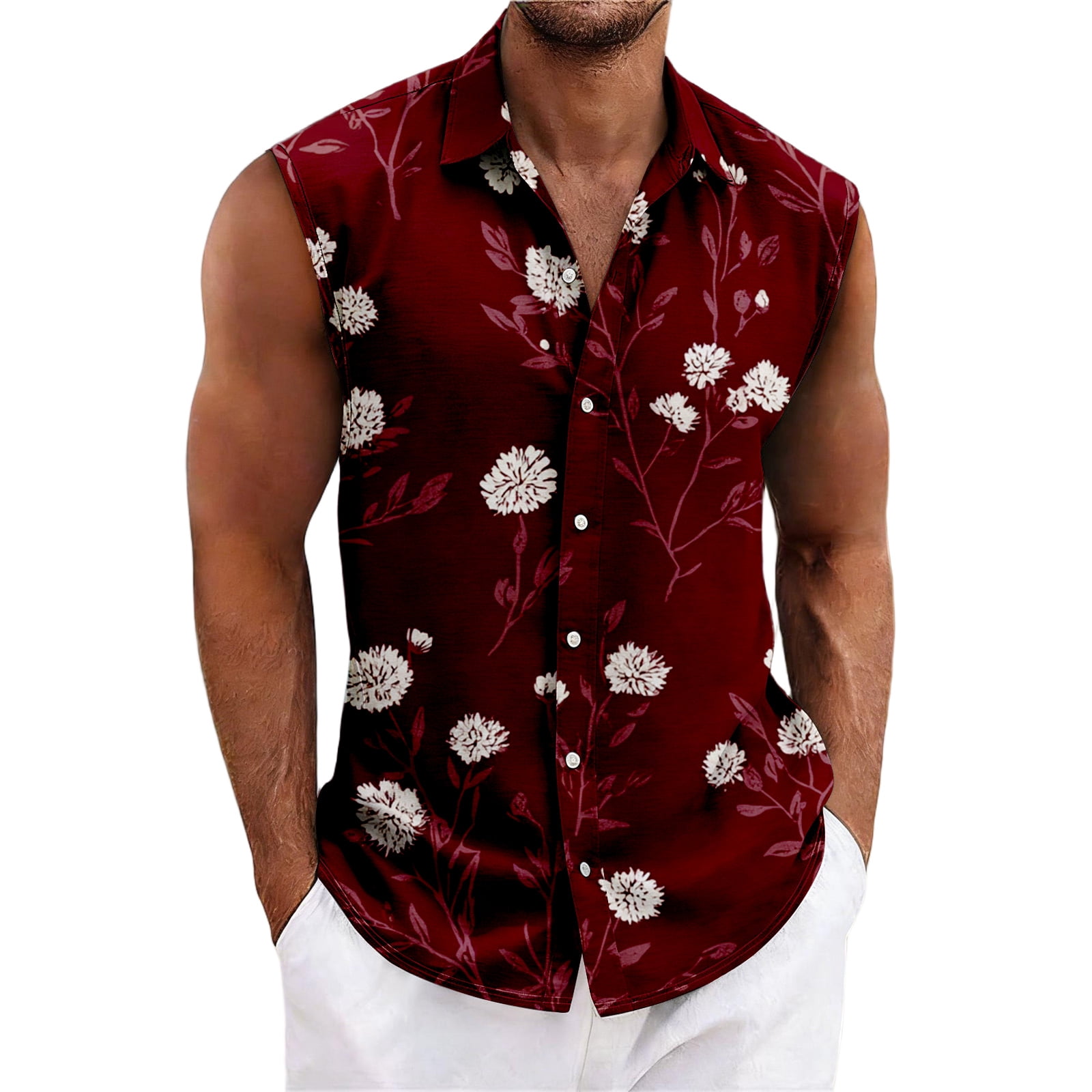 LTTVQM Men's Hawaiian Shirts 2026 Summer Beach Sleeveless Button Down ...