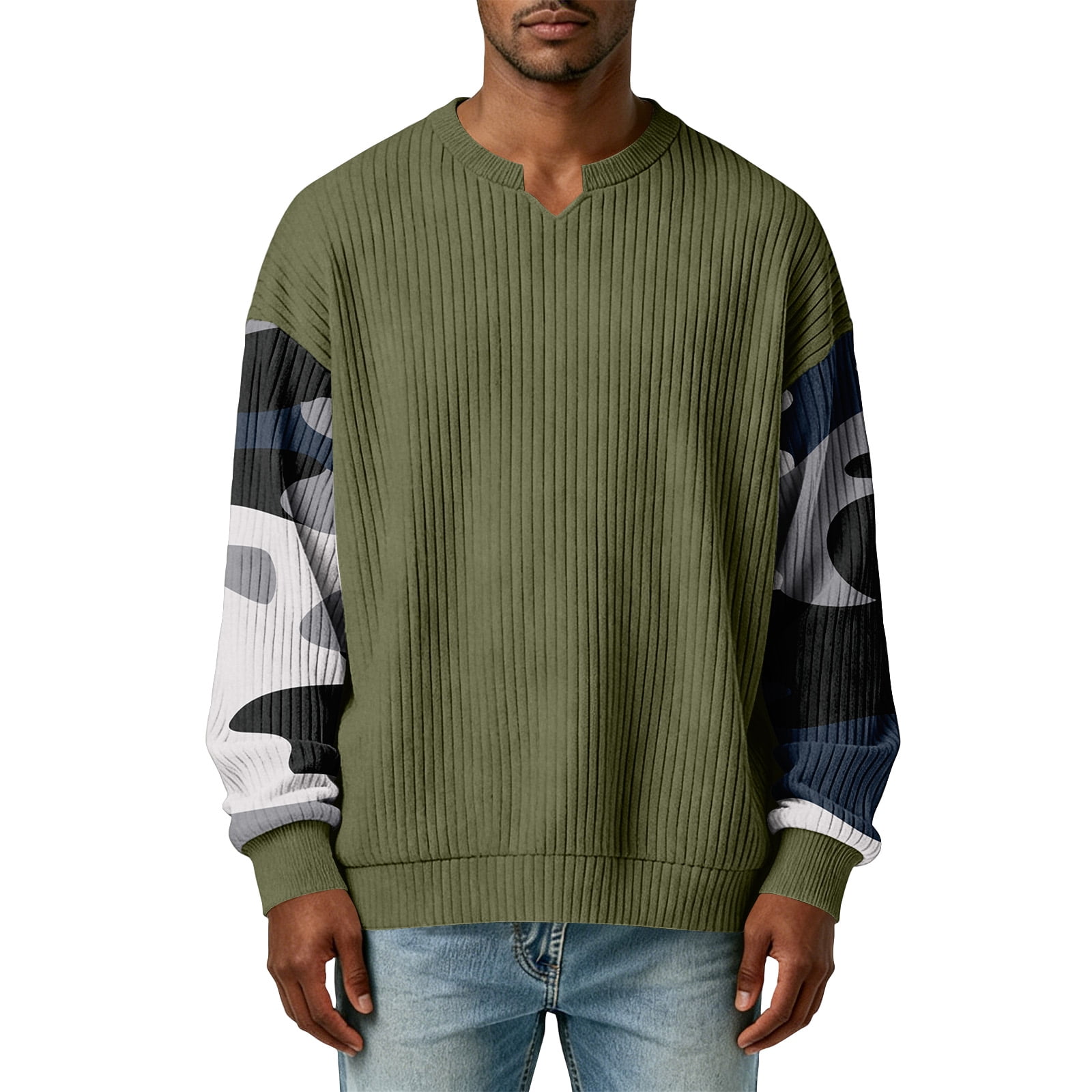 LTTVQM Men's Sweatshirts Casual Long Sleeve Pullover Camo Color Block ...