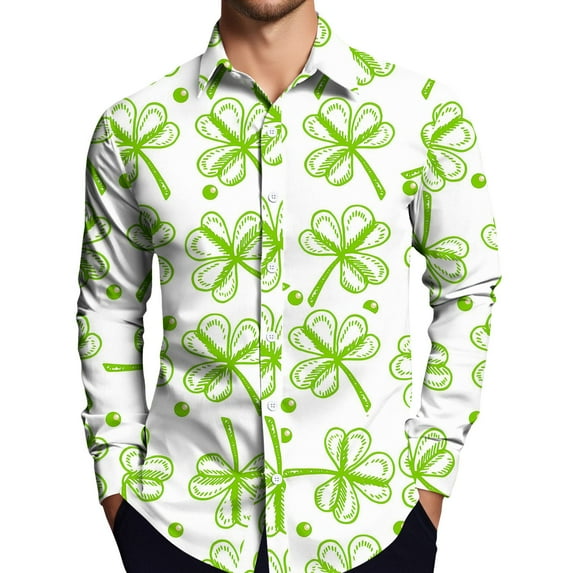 LTTVQM Mens St Patrick's Button Down Shirts 2026 Shamrock Graphic Funny ...