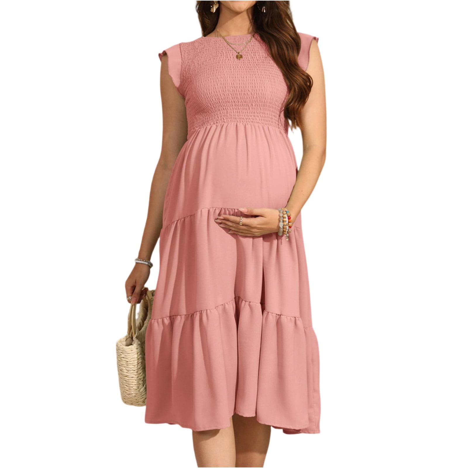 LTTVQM Pink Maternity Dress for Photoshoot Summer Sleeveless Pregnancy ...