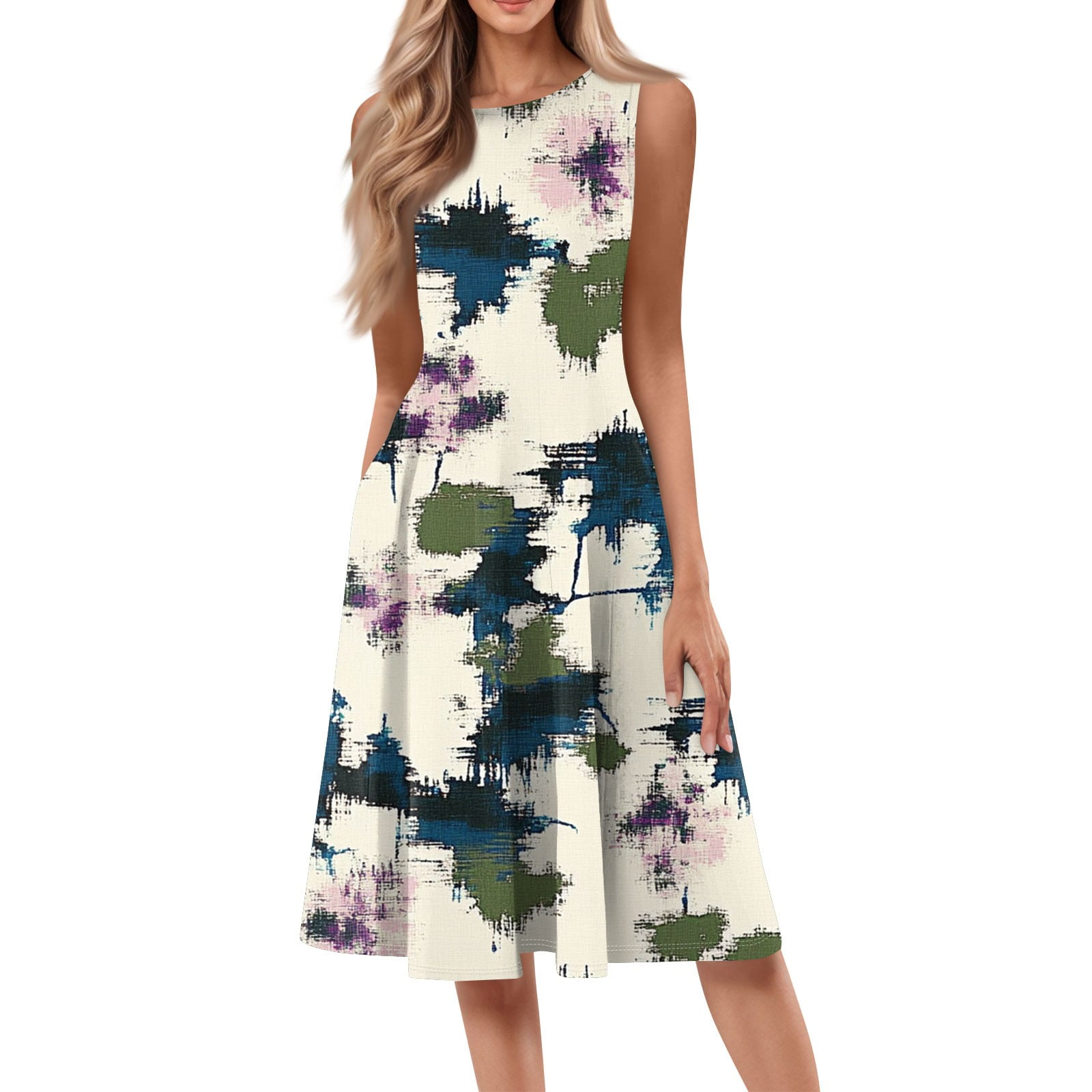 LTTVQM Spring Dresses for Women 2025 Floral Printed Sleeveless Loose ...