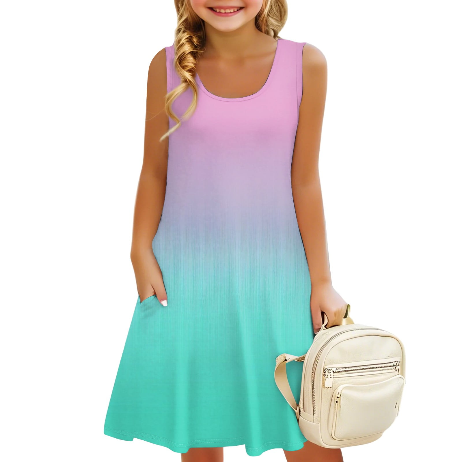 LTTVQM Spring Dresses for Girls 9-10 Sleeveless Gradient Sundress Beach ...