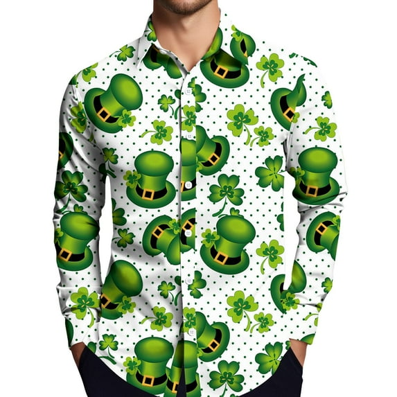 LTTVQM St Patrick's Button Down Shirts Men Shamrock Print Funny ...