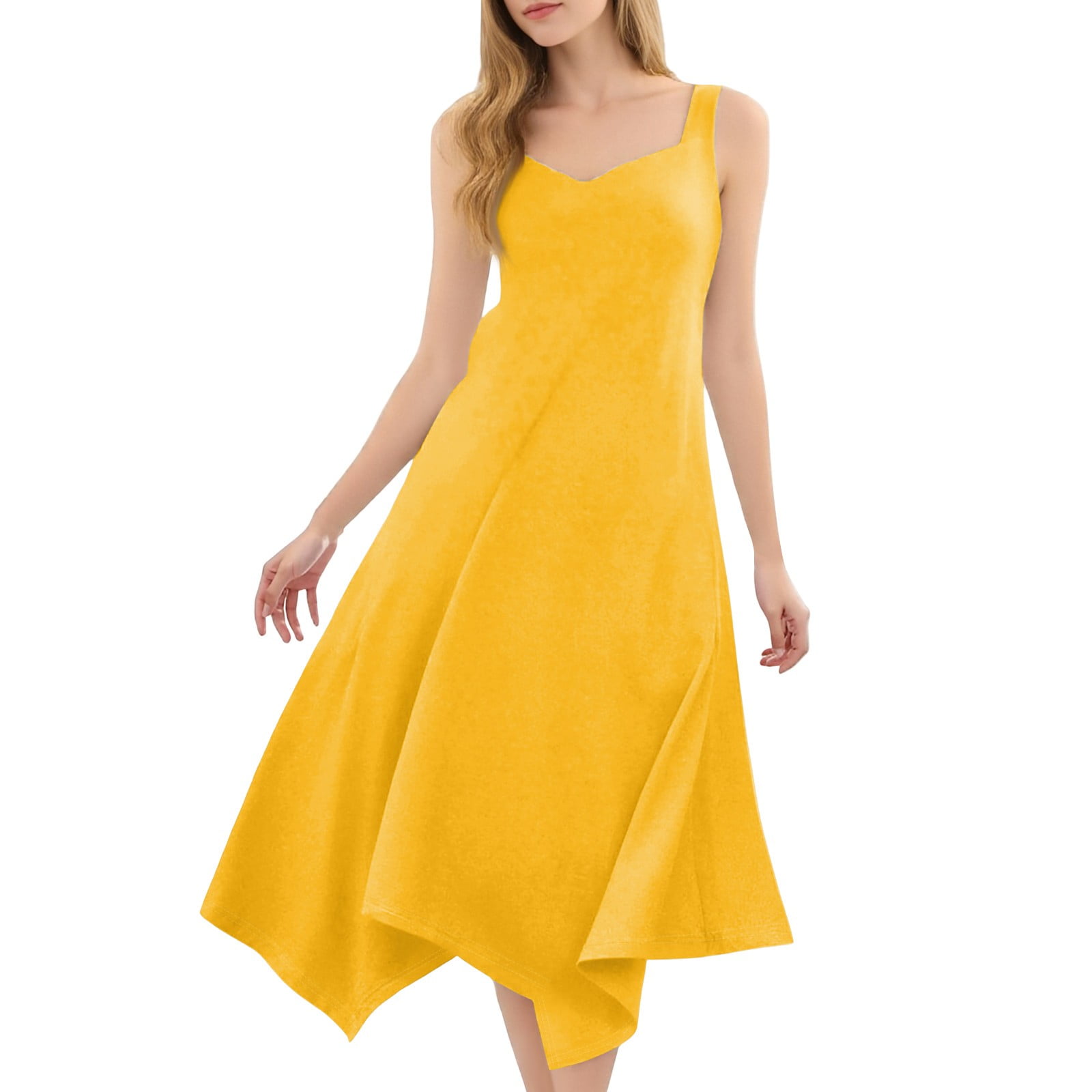 LTTVQM Summer Dress for Women Beach Solid Color Sundresses Irregular ...