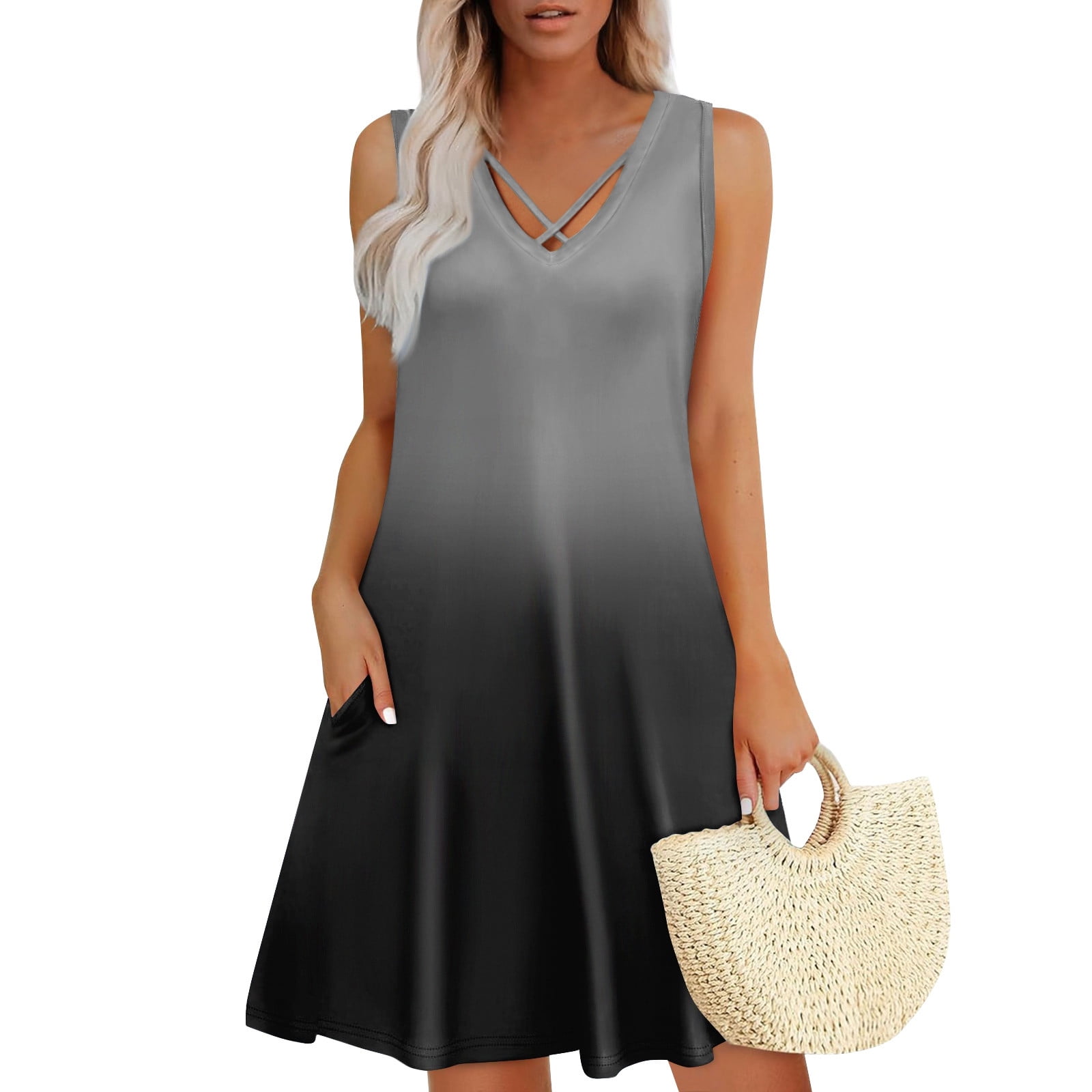 LTTVQM Summer Dresses for Women Casual Sleeveless Gradient Print Cover ...