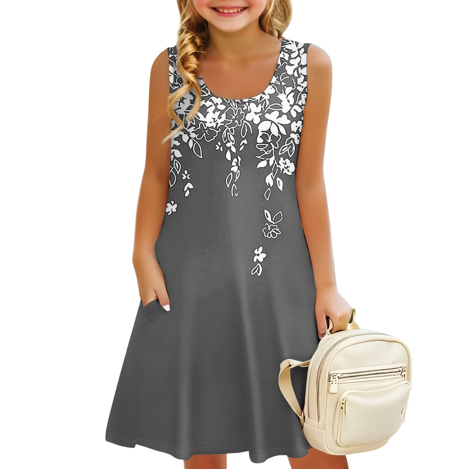 LTTVQM Sundresses for Girls 2025 5-6 Spring Floral Print Sleeveless ...