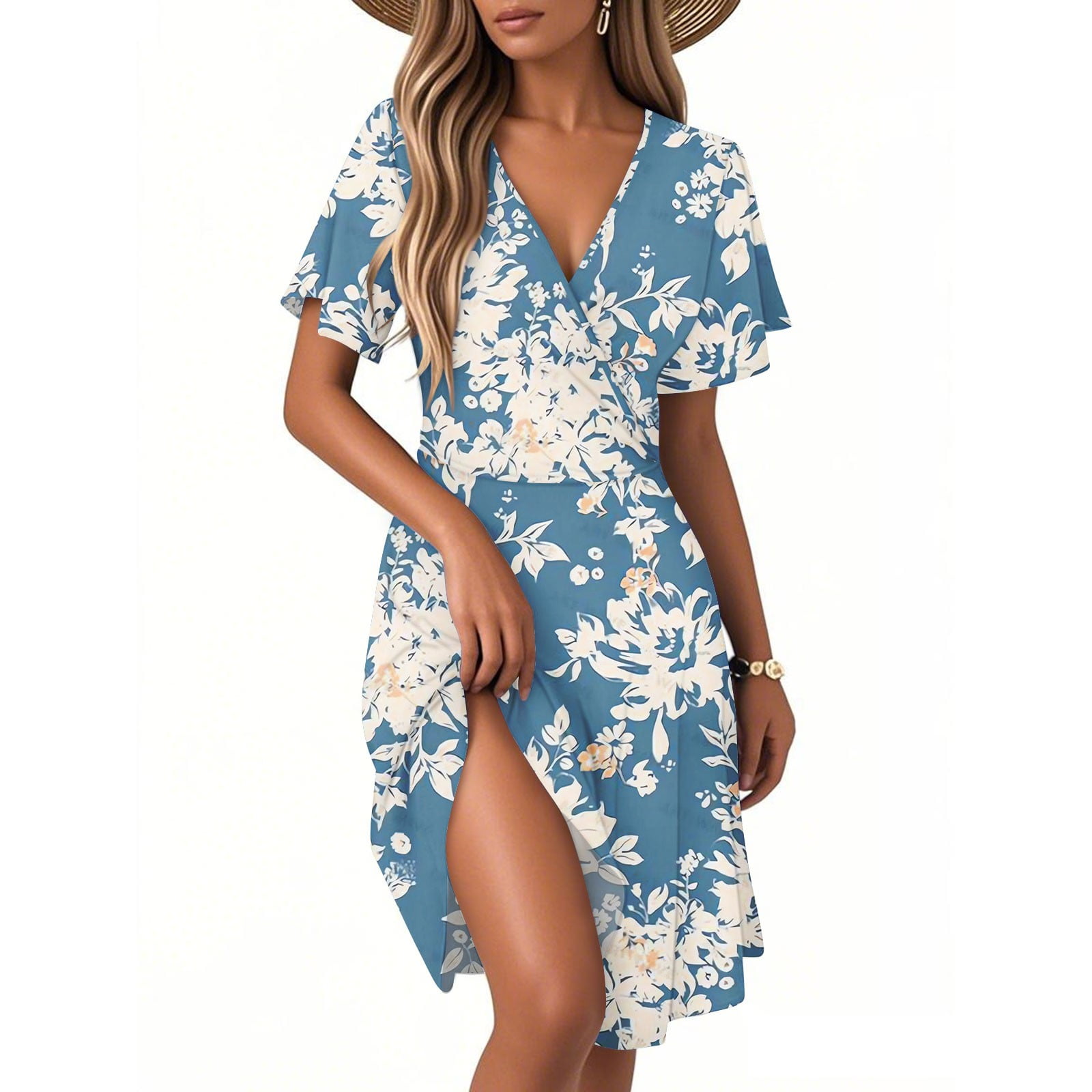 LTTVQM Sundresses for Women 2025 Casual Floral Print Midi Dress Elegant ...