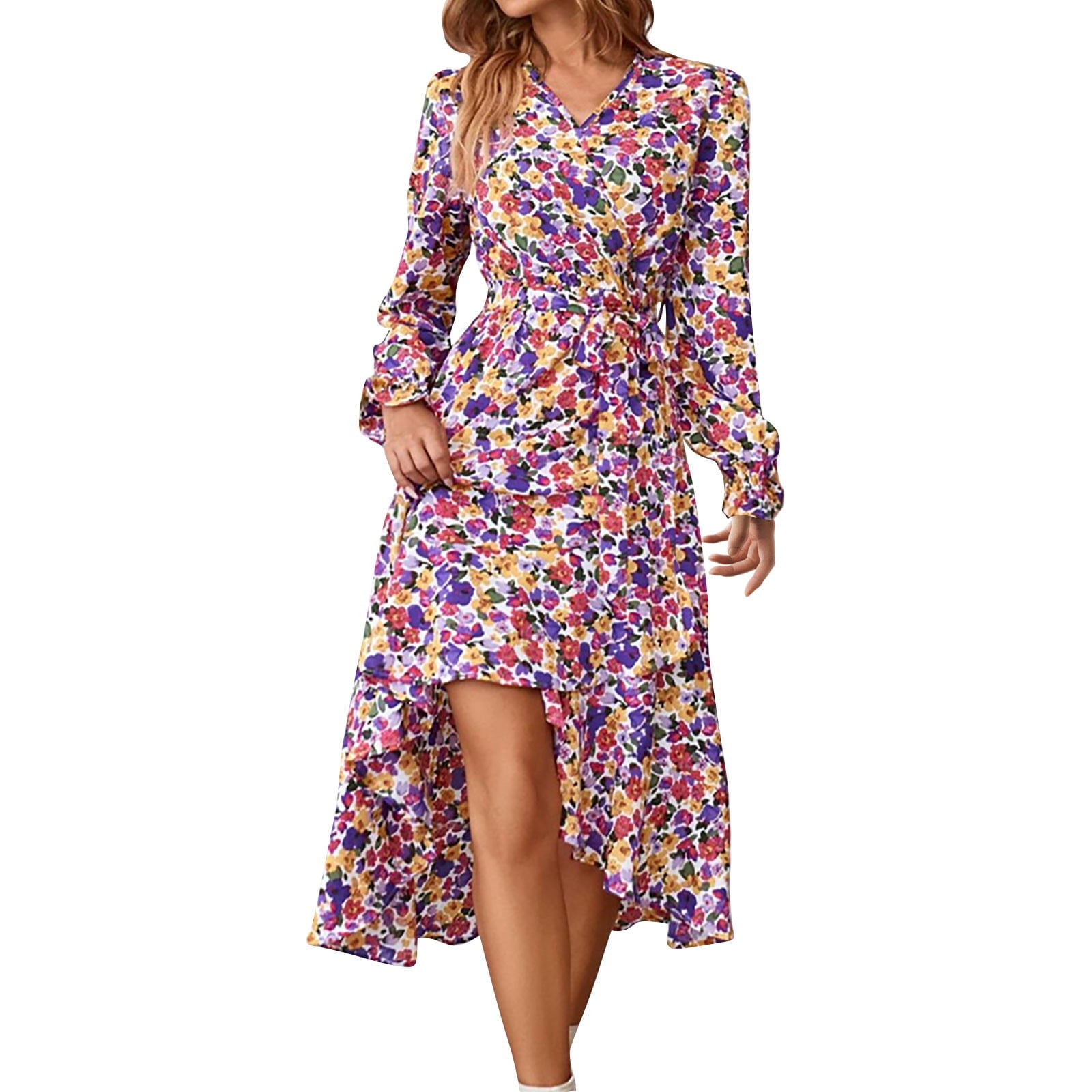 LTTVQM Sundresses for Women 2025 Flowy Floral Print Midi Dress Beach ...