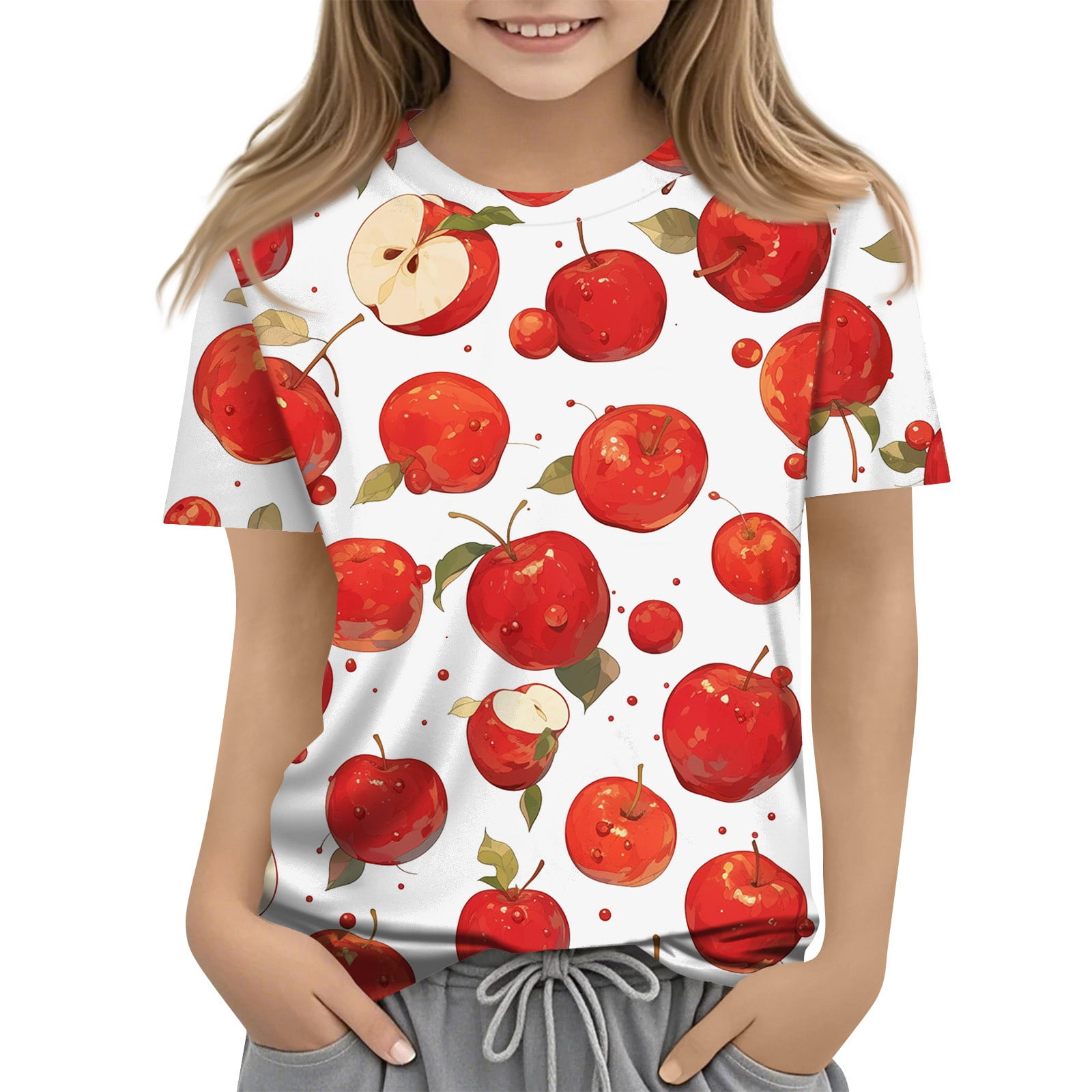 LTTVQM Tops for Girls 2025 Size 3-4 Summer Casual Fruits Graphic Shirts ...