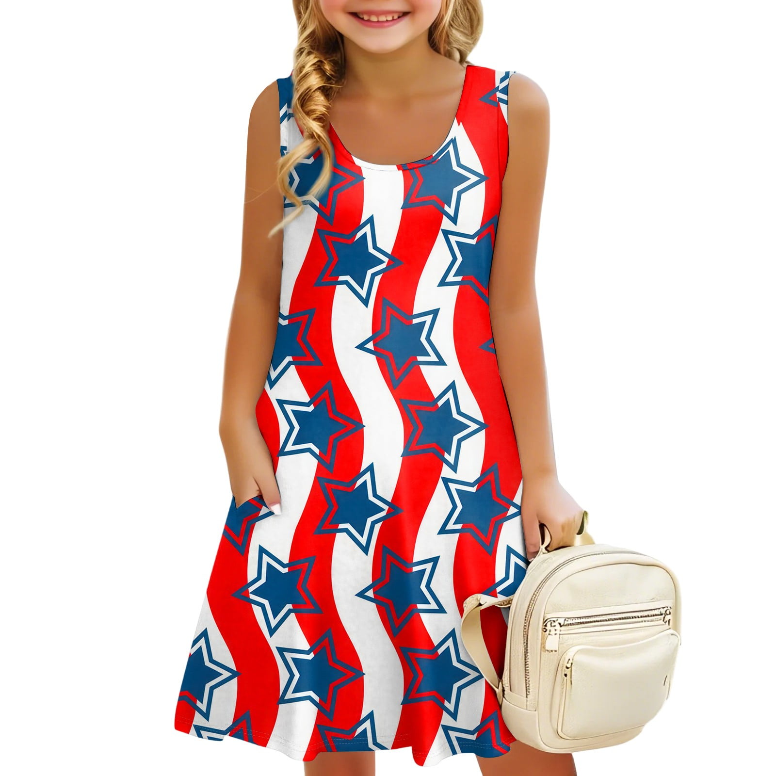 LTTVQM Usa Flag Dress for Kids Girls 4-5 Summer Causal Patriotic ...