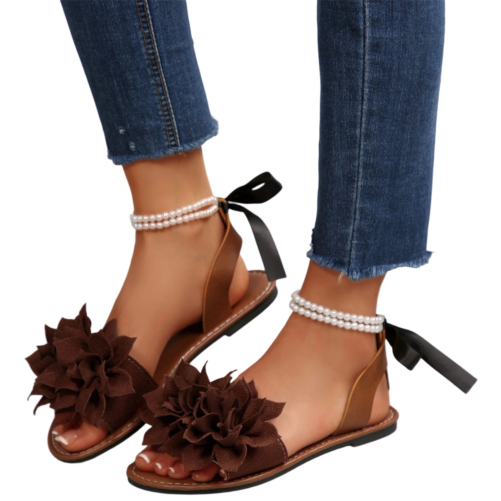 LTTVQM Women's 3D Flower Sandals Lace Up Floral Braided 2026 Summer ...