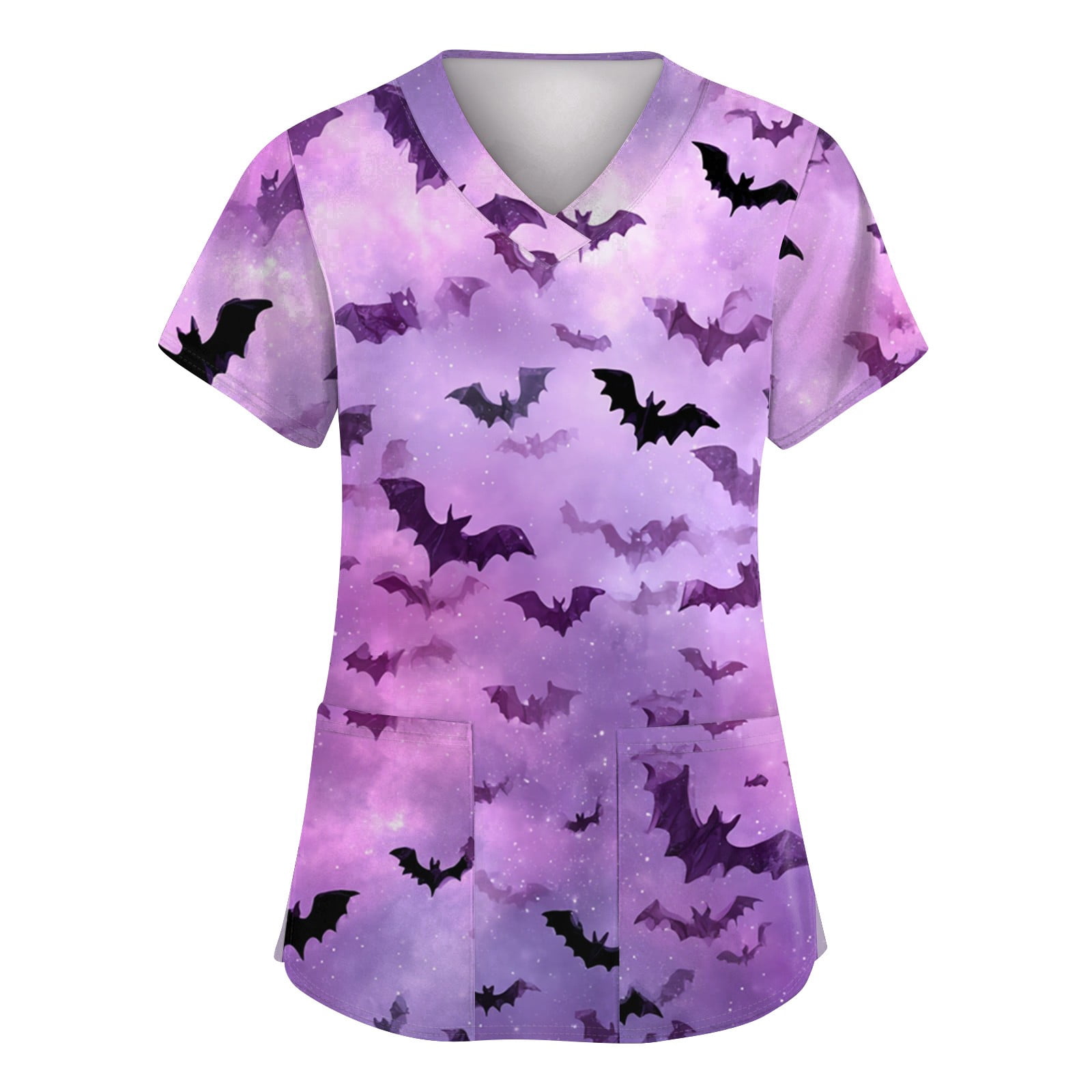 LTTVQM Women's Halloween Scrubs Tops Plus Size Happy Bat Print Nursing ...