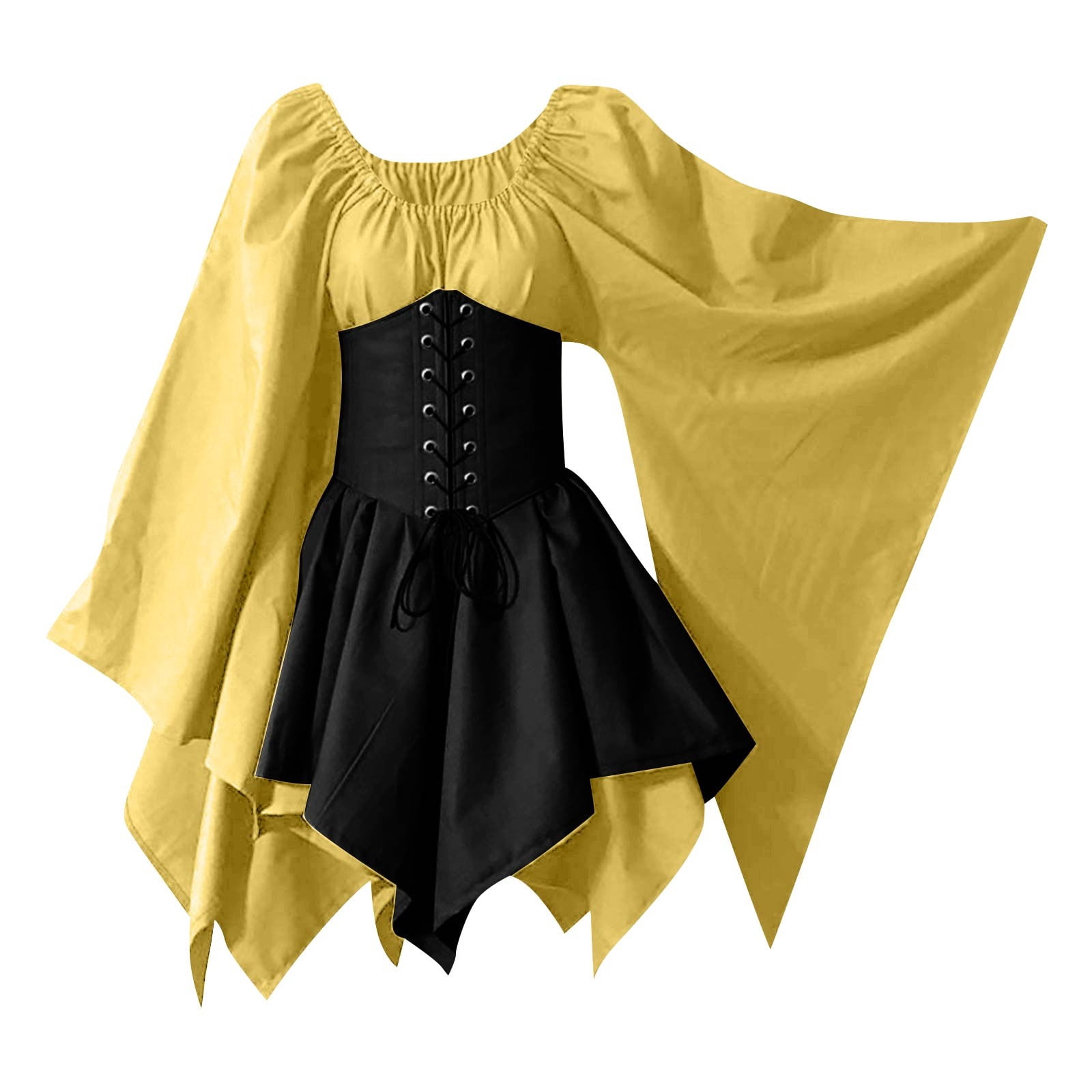 LTTVQM Women's Long Sleeve 2025 Gothic Dress with Corset Lace Up Swing ...