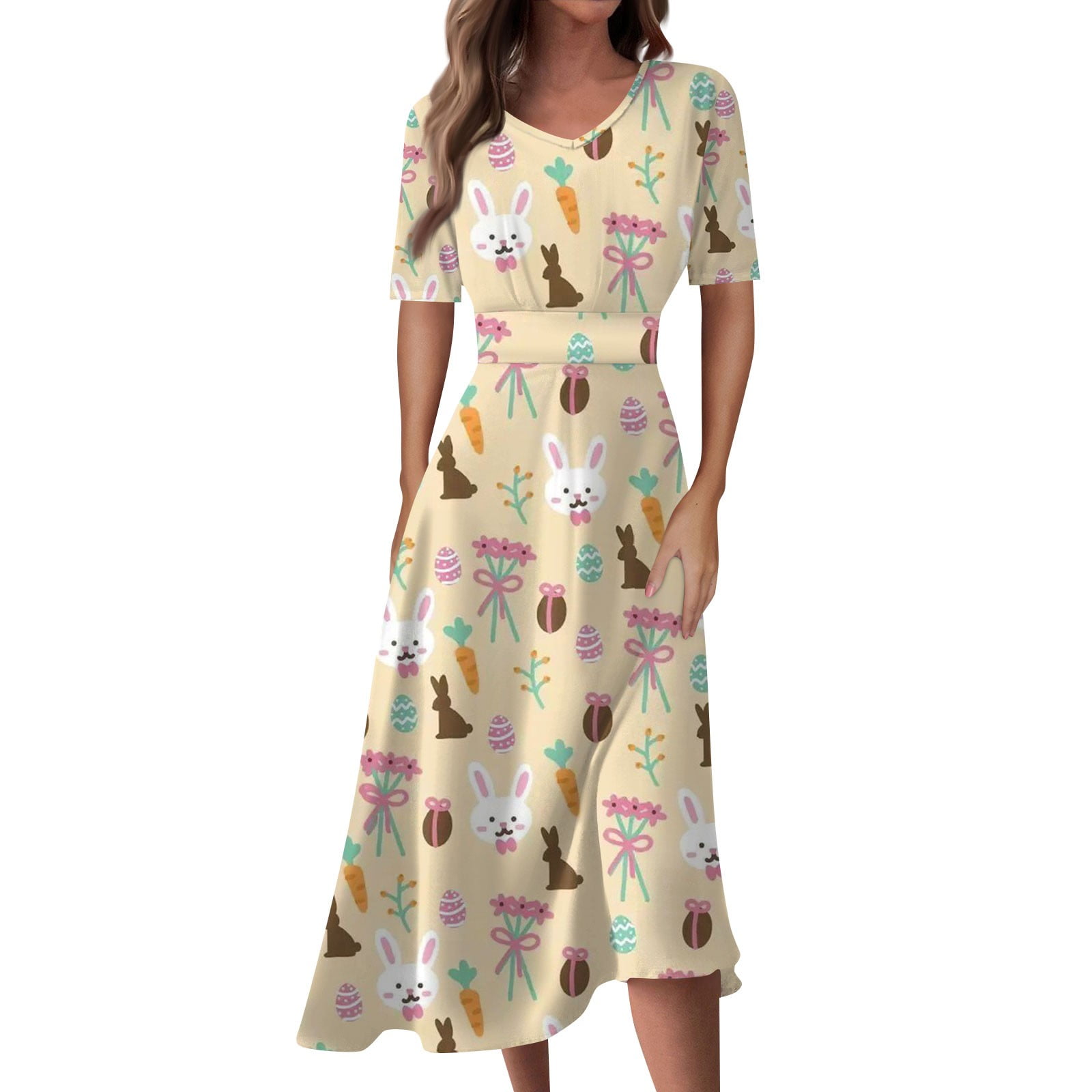 LTTVQM Womens Easter Dress 2025 Bunny Rabbits Graphic Cute Sundress ...