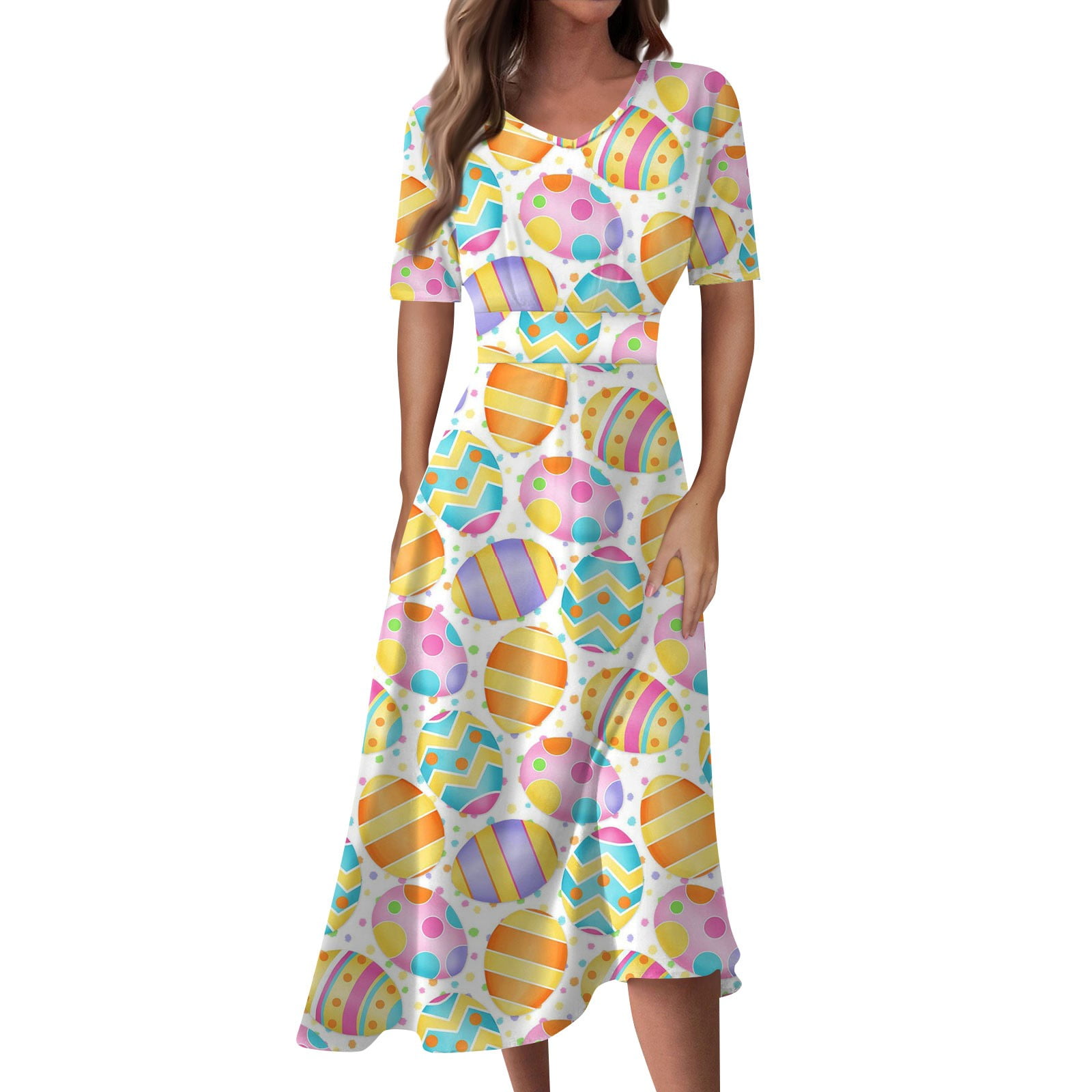 LTTVQM Womens Easter Dresses 2025 Casual Bunny Rabbits Graphic Sundress ...