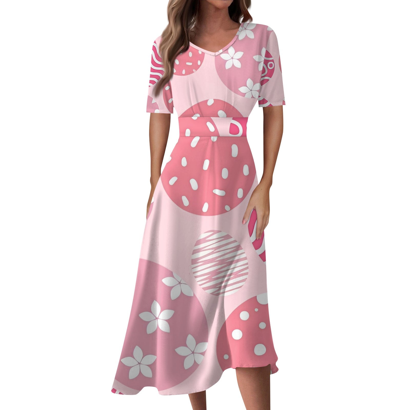 LTTVQM Womens Easter Dresses 2025 Cute Bunny Egg Hunt Print Sundress ...