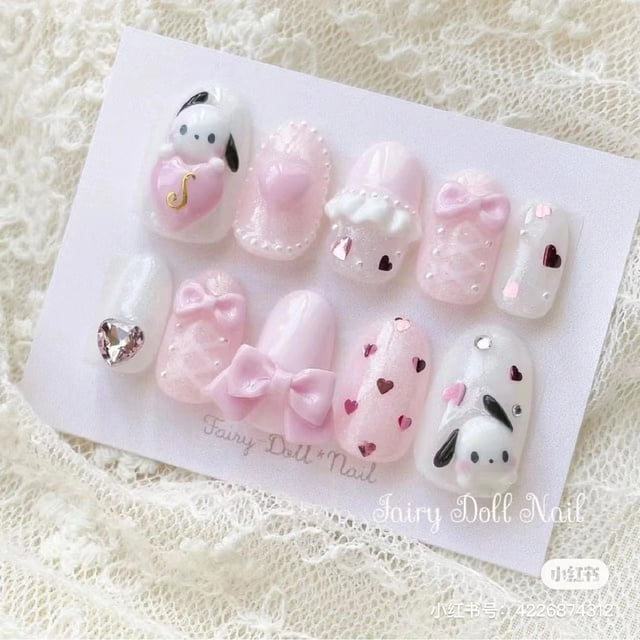 LU Sanrioed Manicure Nail Kuromi Cartoon Fake Nails Cinnamoroll ...