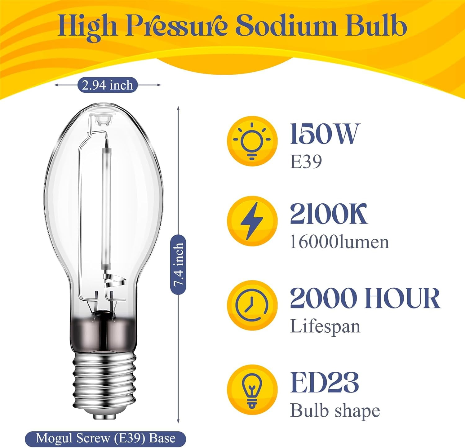 LU150/MOG 150 Watt High Pressure Sodium Light Bulb, Mogul Base (E39 ...