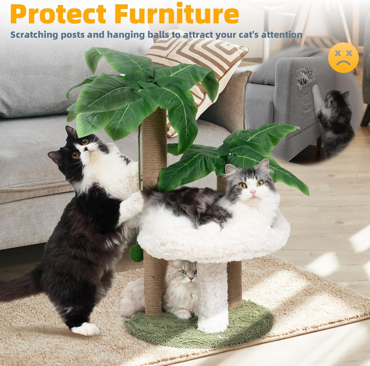 Cat Scratching Post Palm Tree with Bed Cloud Cute Cat Tree for Indoor ...