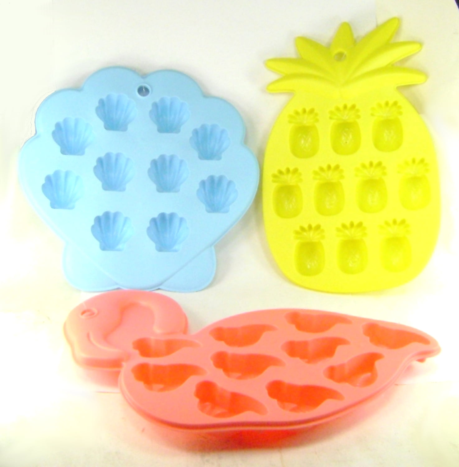 LUAU ICE CUBE TRAYS SET OF 3 Shell Pineapple Flamingo Luau Party ...