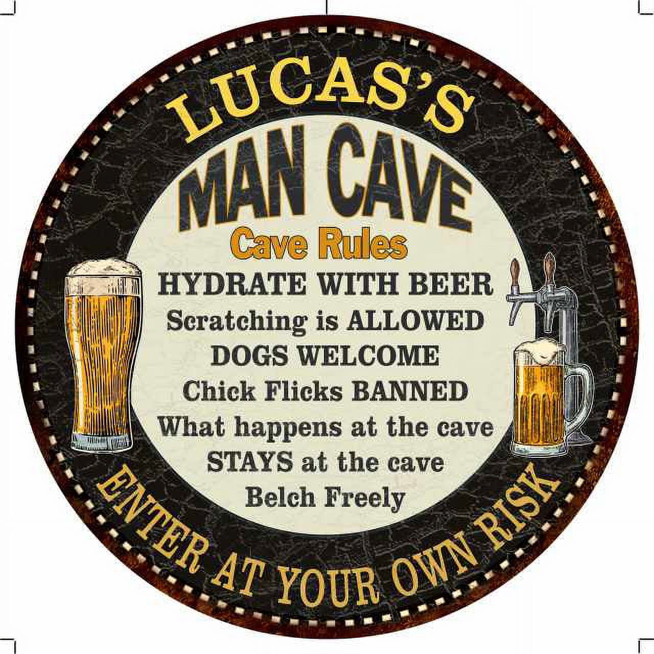LUCAS'S Man Cave Rules 14" Round Metal Sign Garage Wall Decor ...