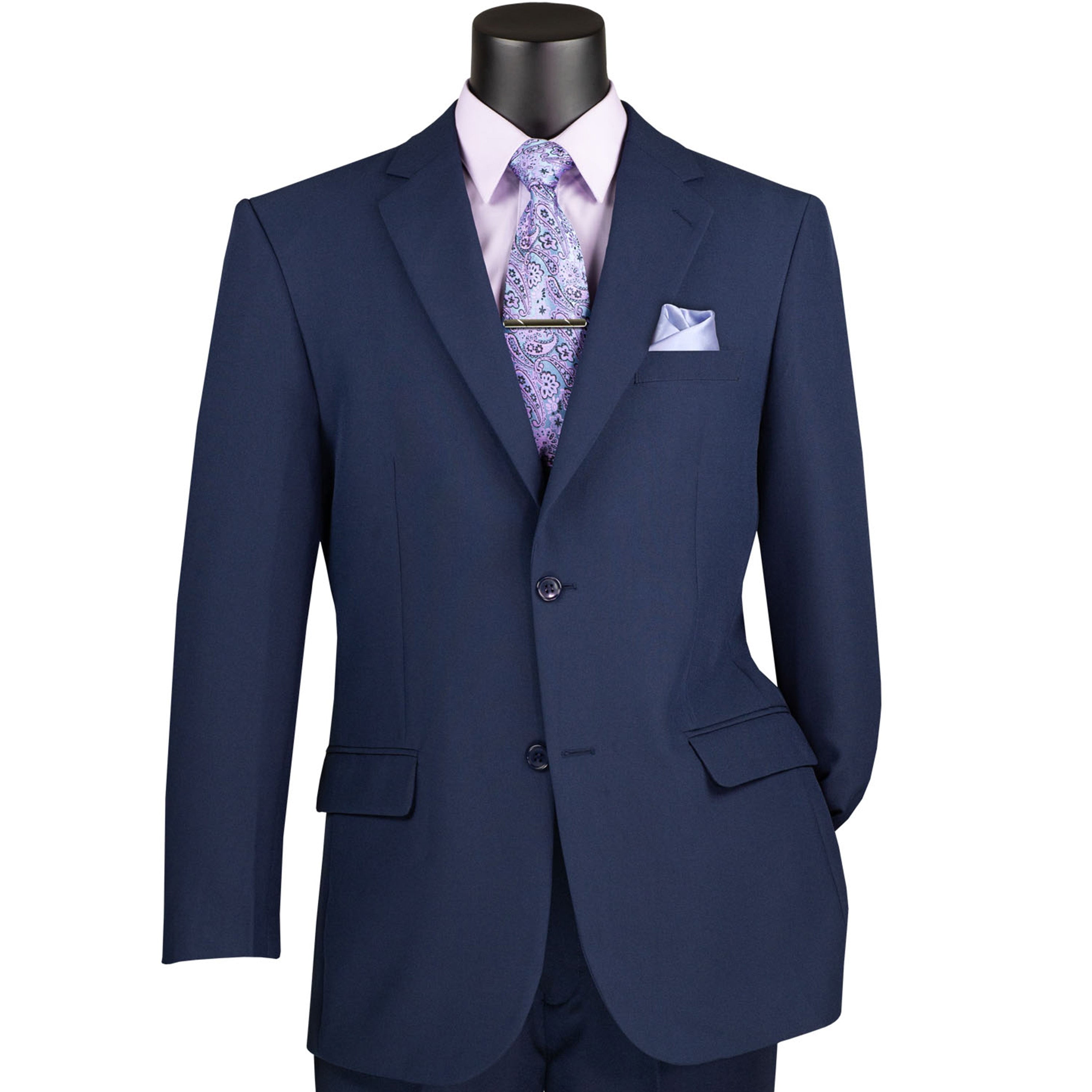 LUCCI Men's Navy Blue 2-Button Classic-Fit Poplin Polyester Suit - NEW - 56L (Big & Tall ...