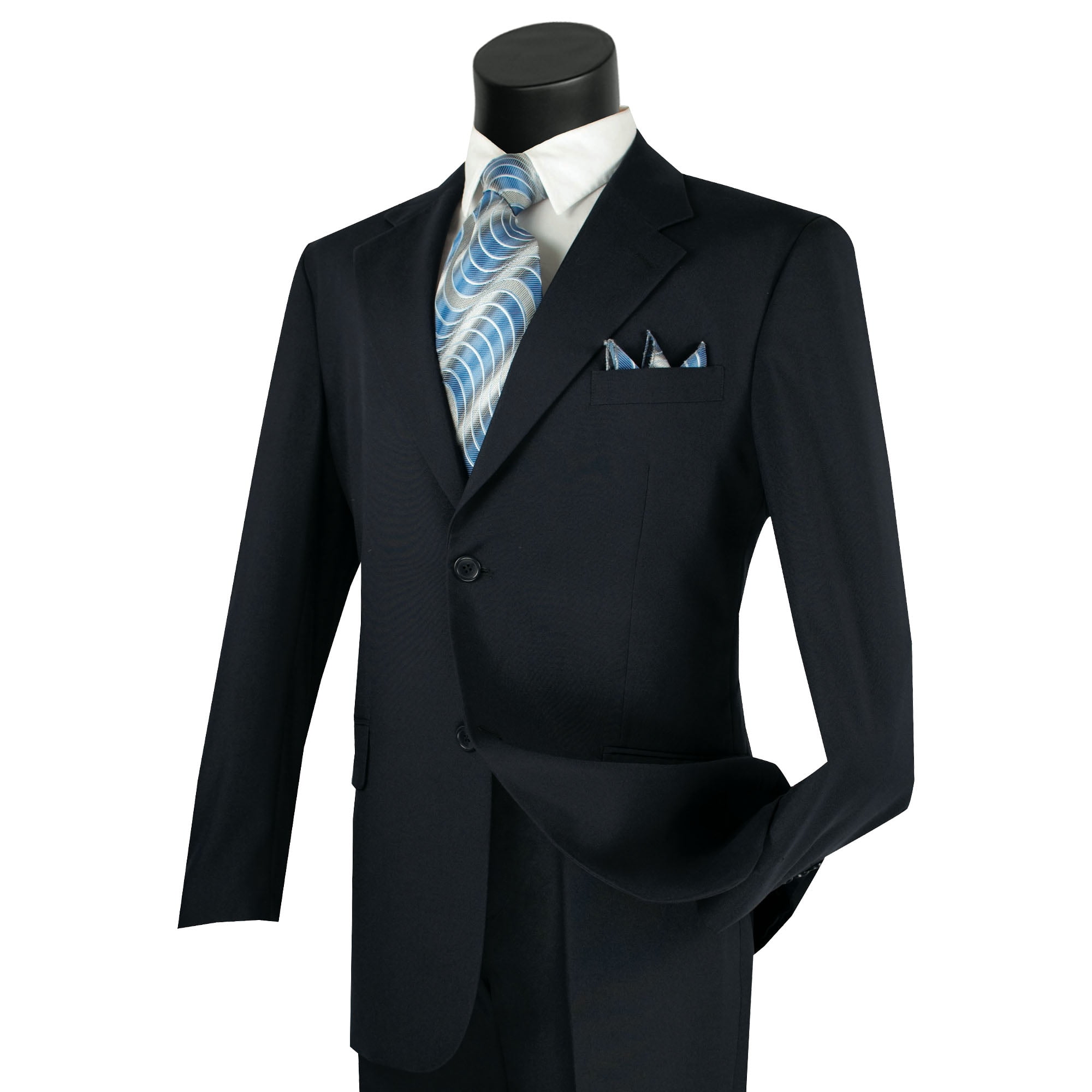 LUCCI Men's Navy Blue 2-Button Classic-Fit Poplin Polyester Suit - NEW ...