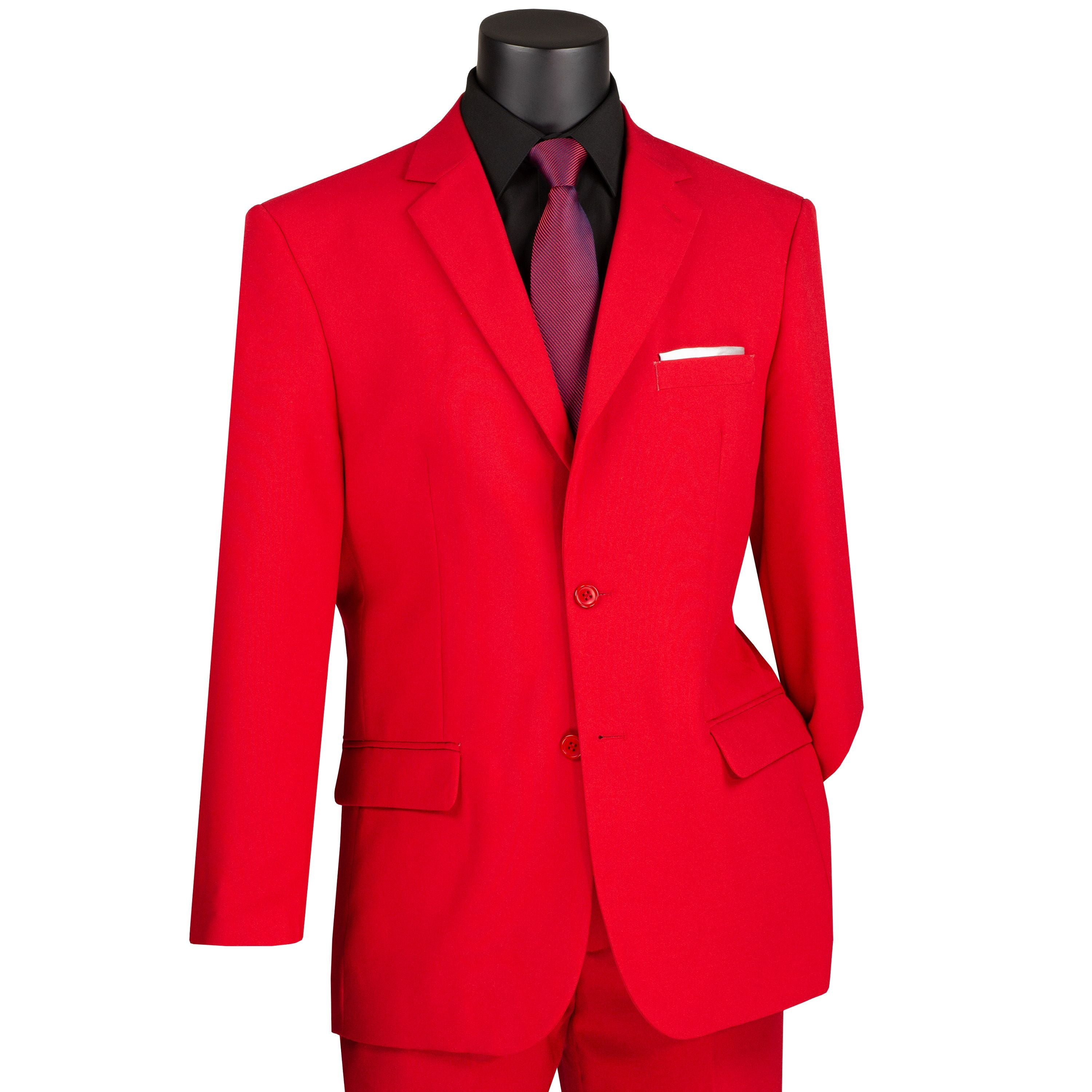 LUCCI Men's Red 2-Button Classic-Fit Poplin Polyester Suit - NEW - 52R ...