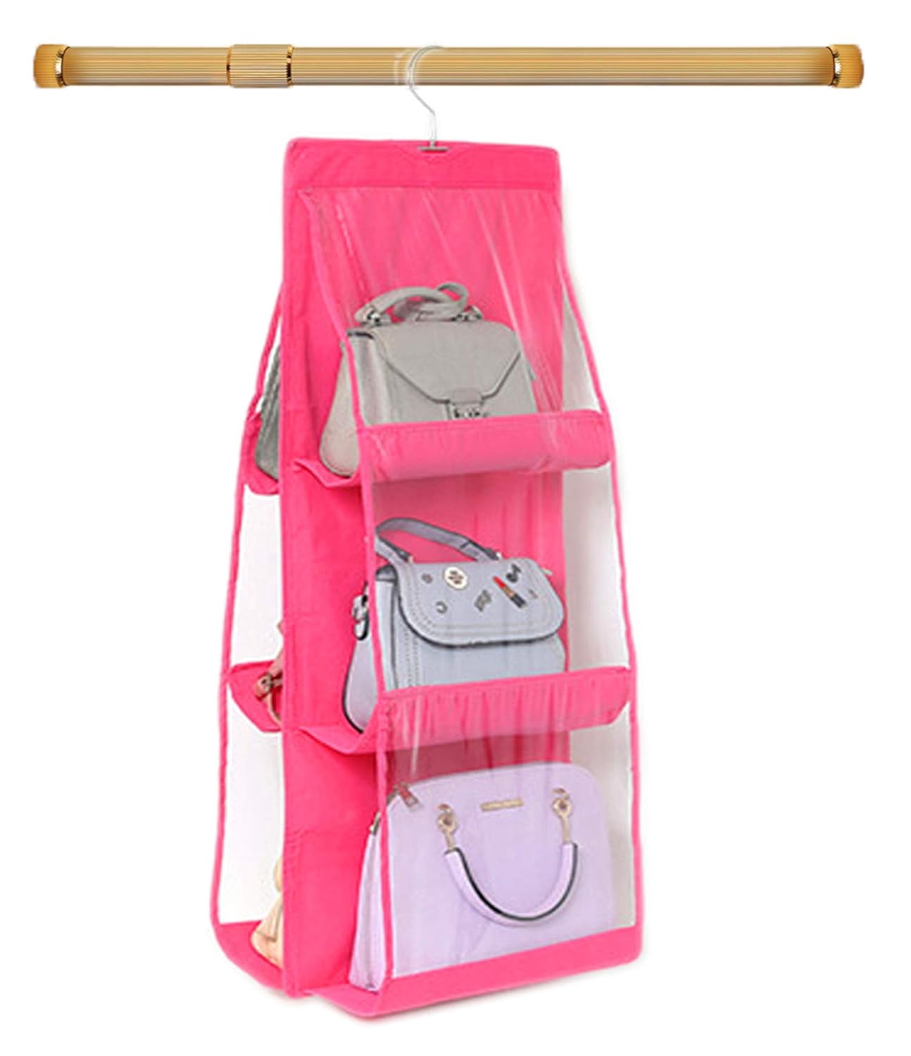 LUCES Fabric 6 Pockets Hanging Handbag Storage Organizer Wardrobe ...