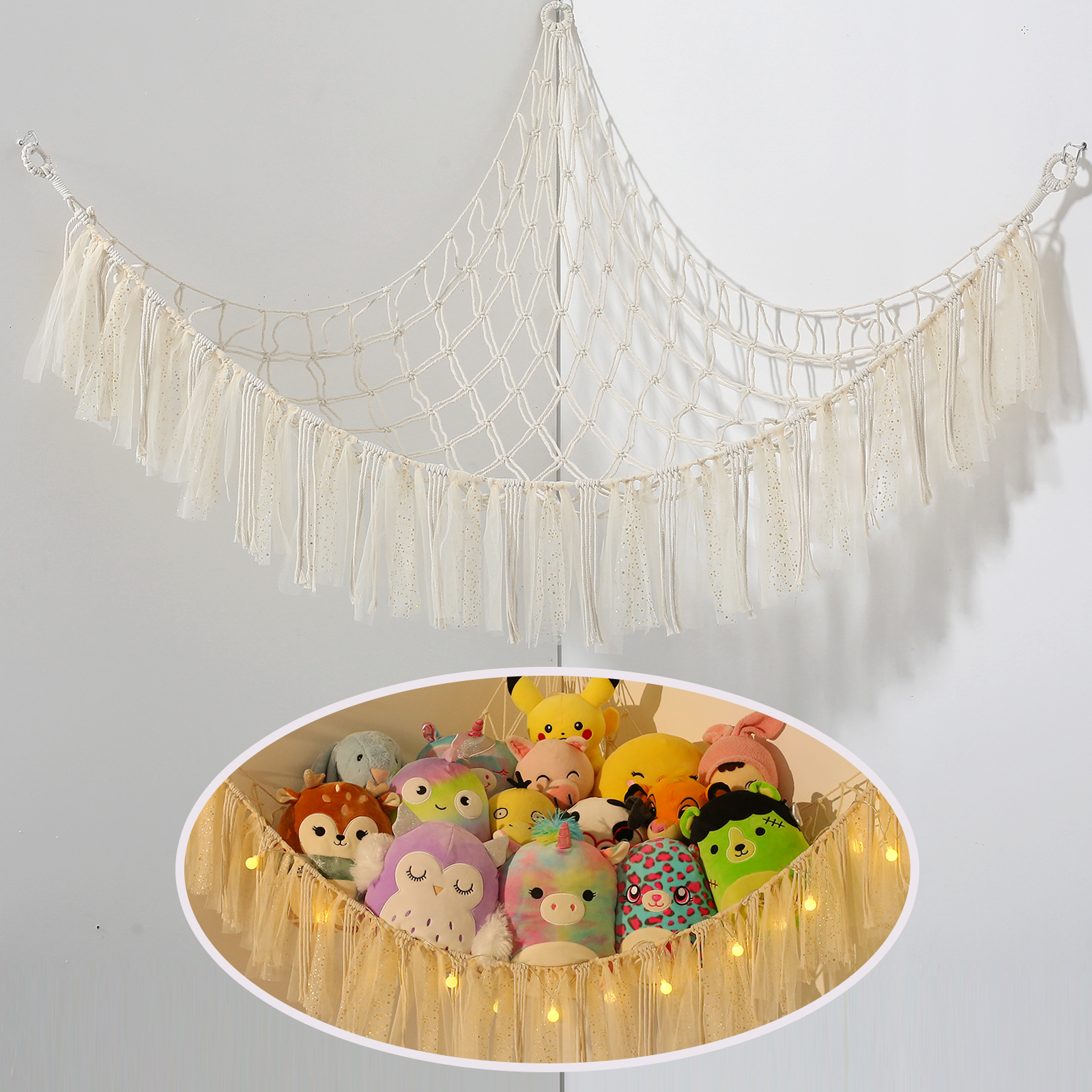 TCGPRO Stuffed Animal Toy Storage Hammock with LED Light-Macrame Jumbo ...
