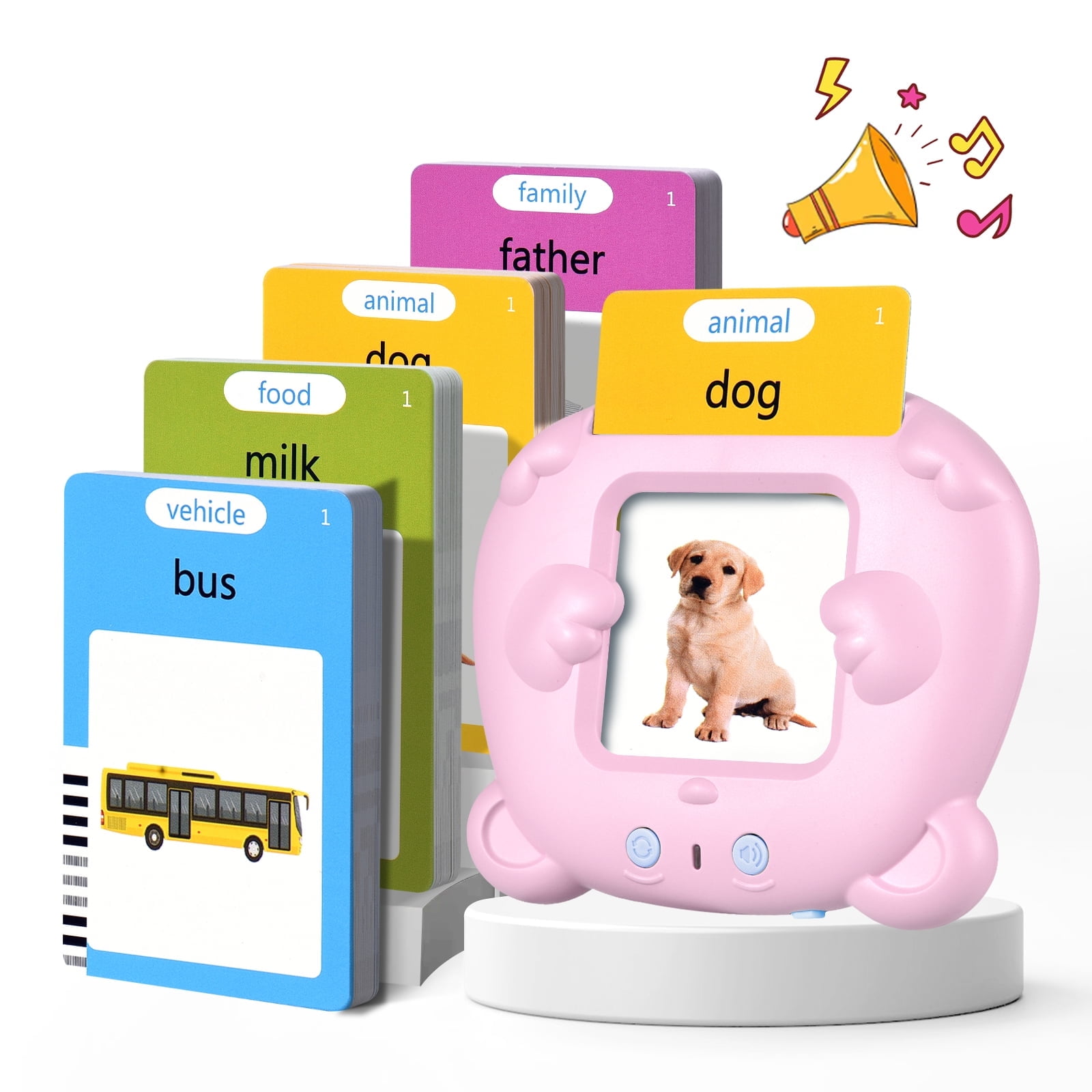 LUCKDEER Talking Flash Cards, Educational Toy for 1-6 Years Old, Pink ...