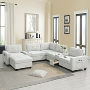 8-Seat Large U Shaped Modular Sectional | Pull Out Bed Sleeper Sofa w/ Reclining Backrest, USB ...