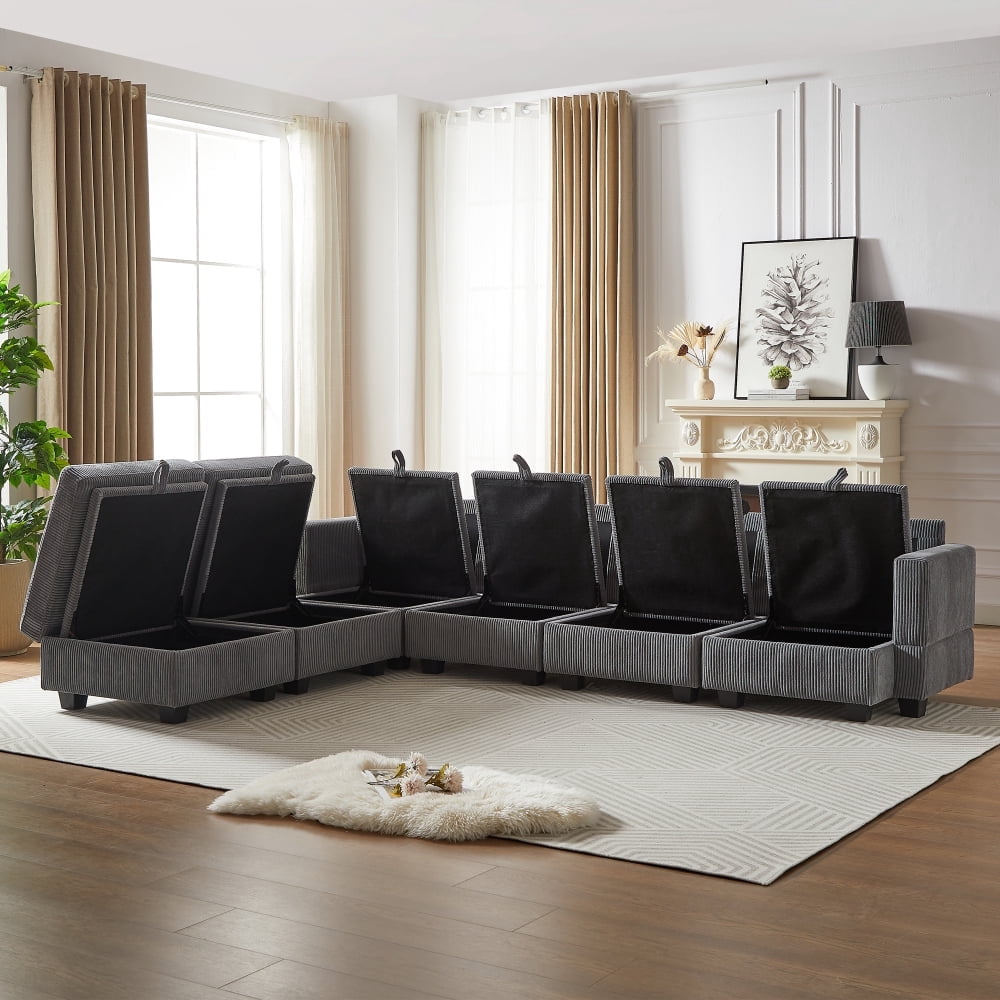 LUCKHAO 113.5'' Modular Sectiona Corduroy Sofa, Sectional Couches for ...