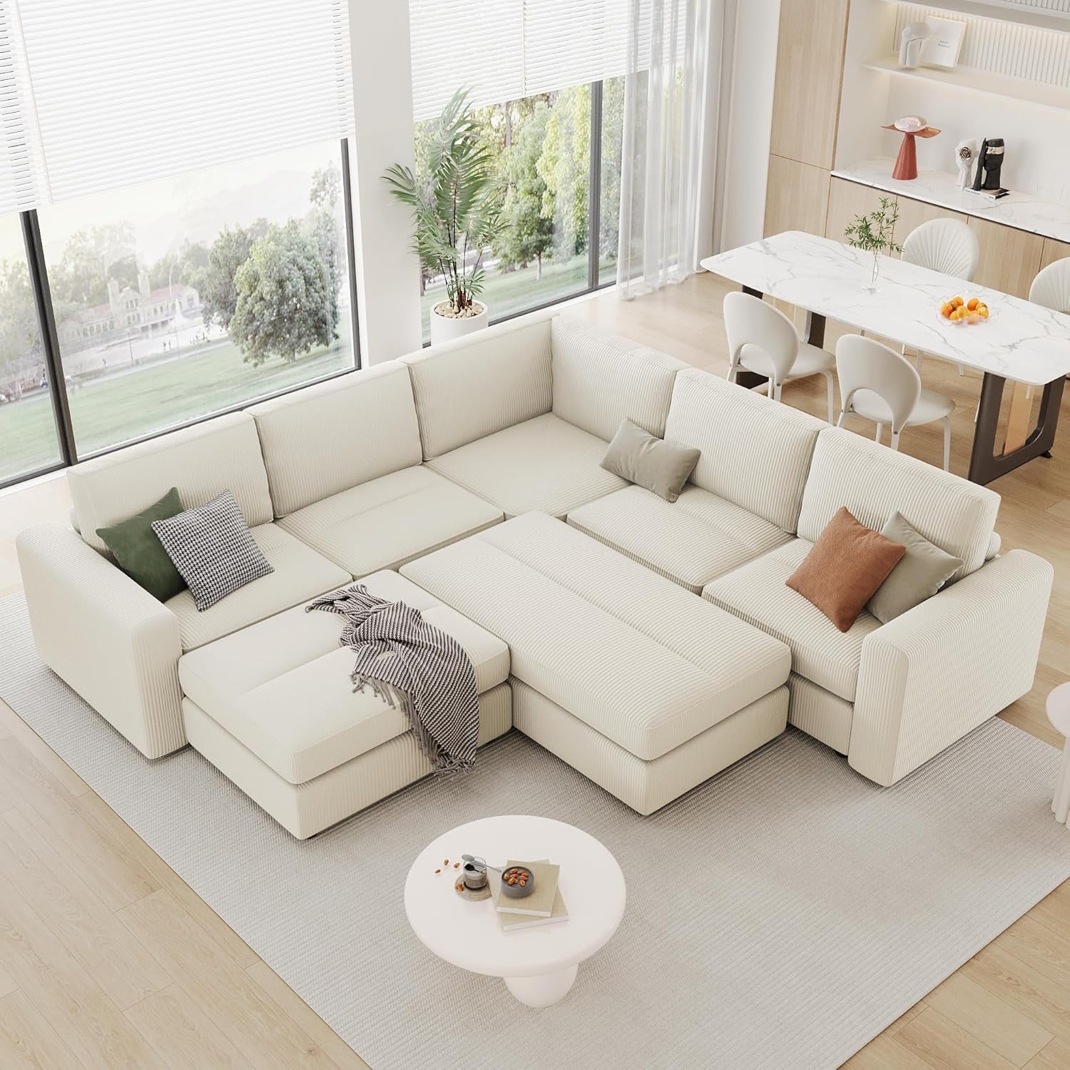 121.3" Sectional Couch Sofa Bed Modular Sofa with Two Movable Ottomans ...