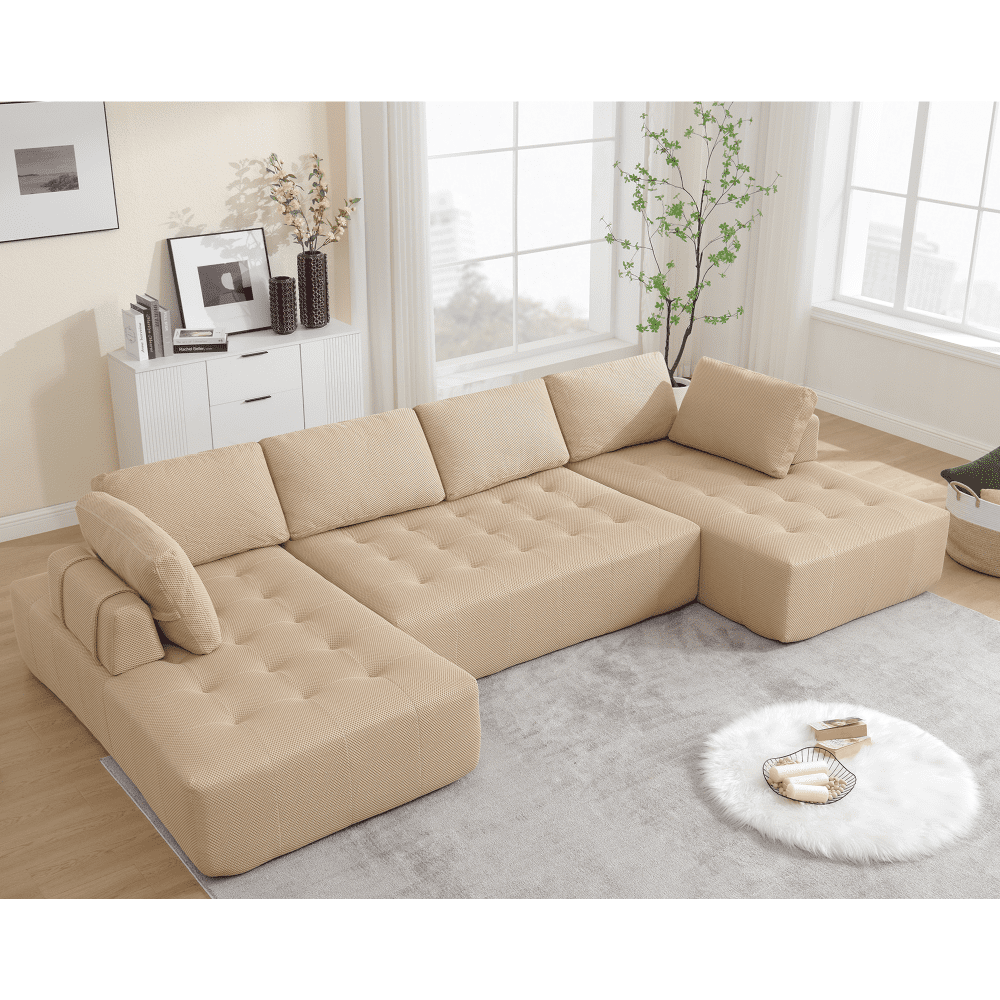 LUCKHAO 139" Oversize Modular Sponge U-Shaped Sofa, Upholstered Free Combination 6-Seater ...