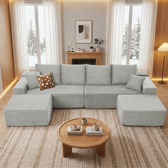 LUCKHAO 140" U-Shaped Modular Sectional Sofa with Ottoman,No Assembly ...